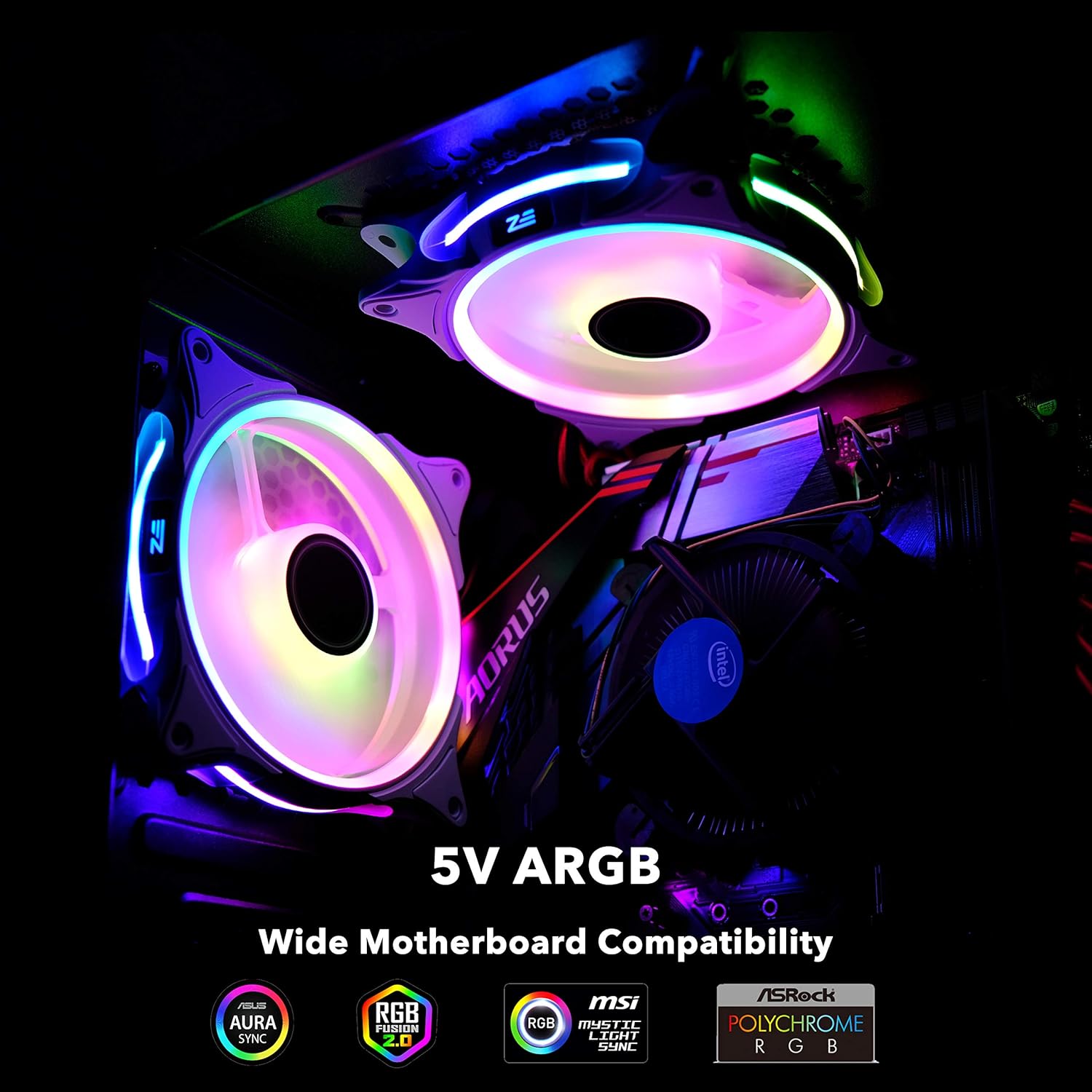 EZDIY-FAB 120mm Pure White RGB Box Fan with 10 Port X Fan Hub and ...