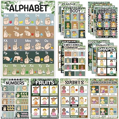 gisgfim 18 Pieces America Sign Language Poster ASL Charts ASL Study ...