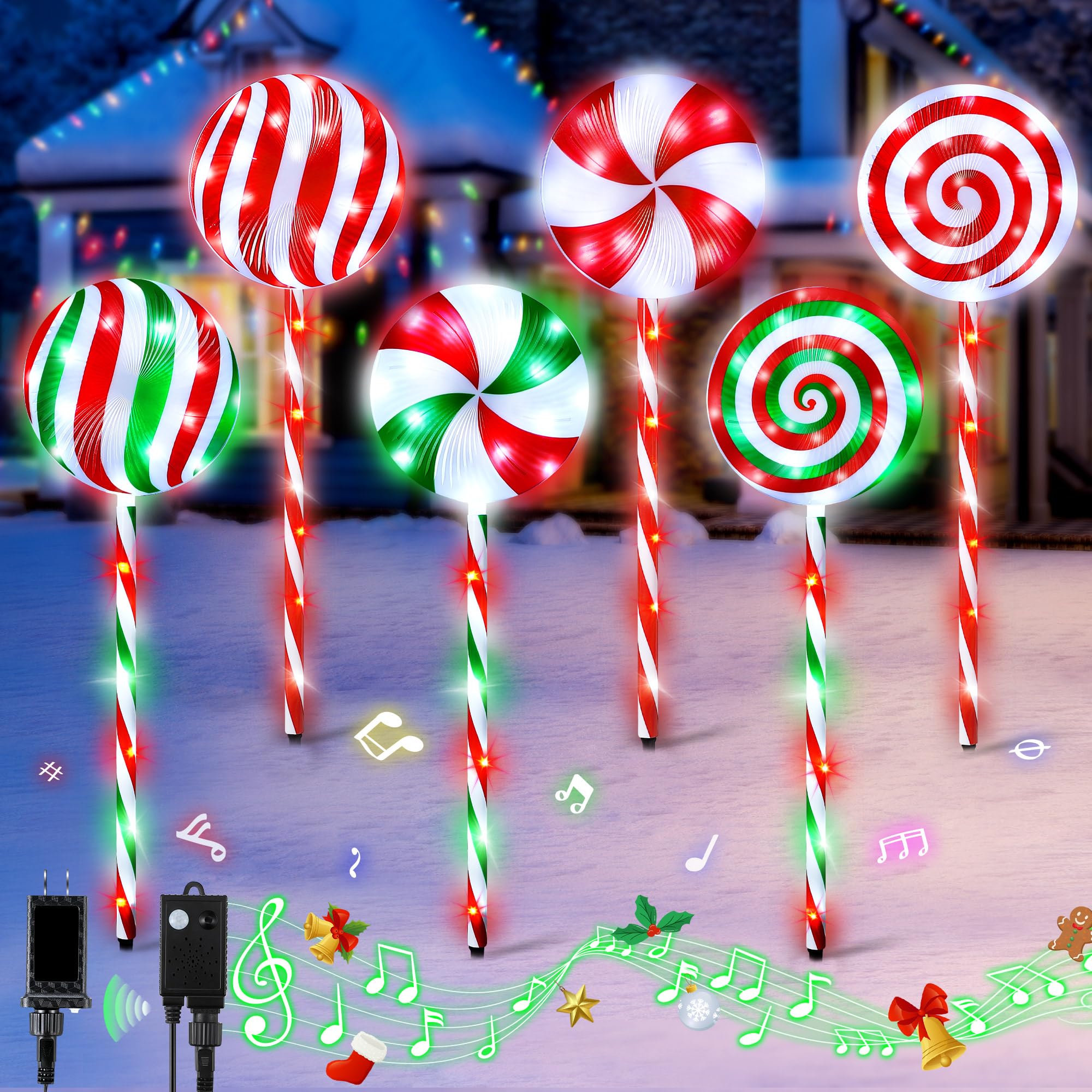 ElectricWise 6 in 1 Lollipop Christmas Pathway Lights Outdoor, 29 Inch ...