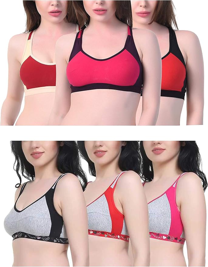 Buy S K Enterprises Women Full Cotton Bra Combo Pack Three Multicolor