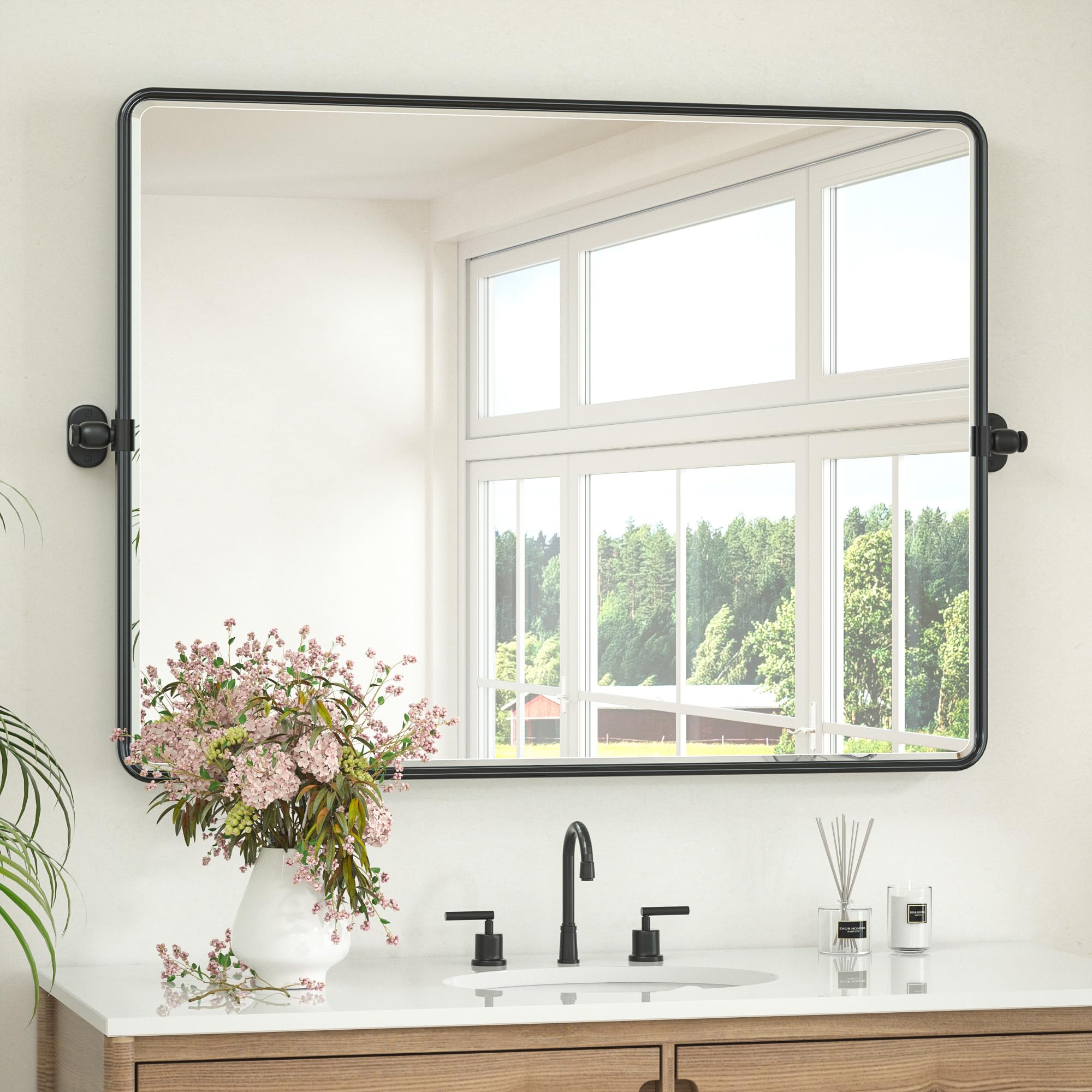 Keonjinn Large Pivot Mirror Bathroom, 40 x 30 Inch Beveled Tilt Mirror ...
