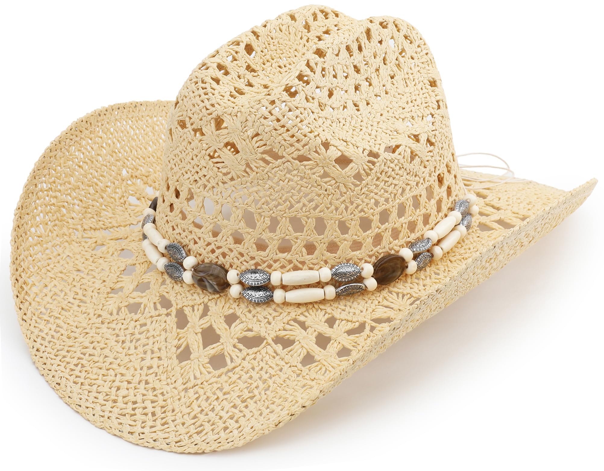Melesh Straw Cowboy Hat, Western Cowgirl Hat, Wide Brim Sun Beach Hat ...