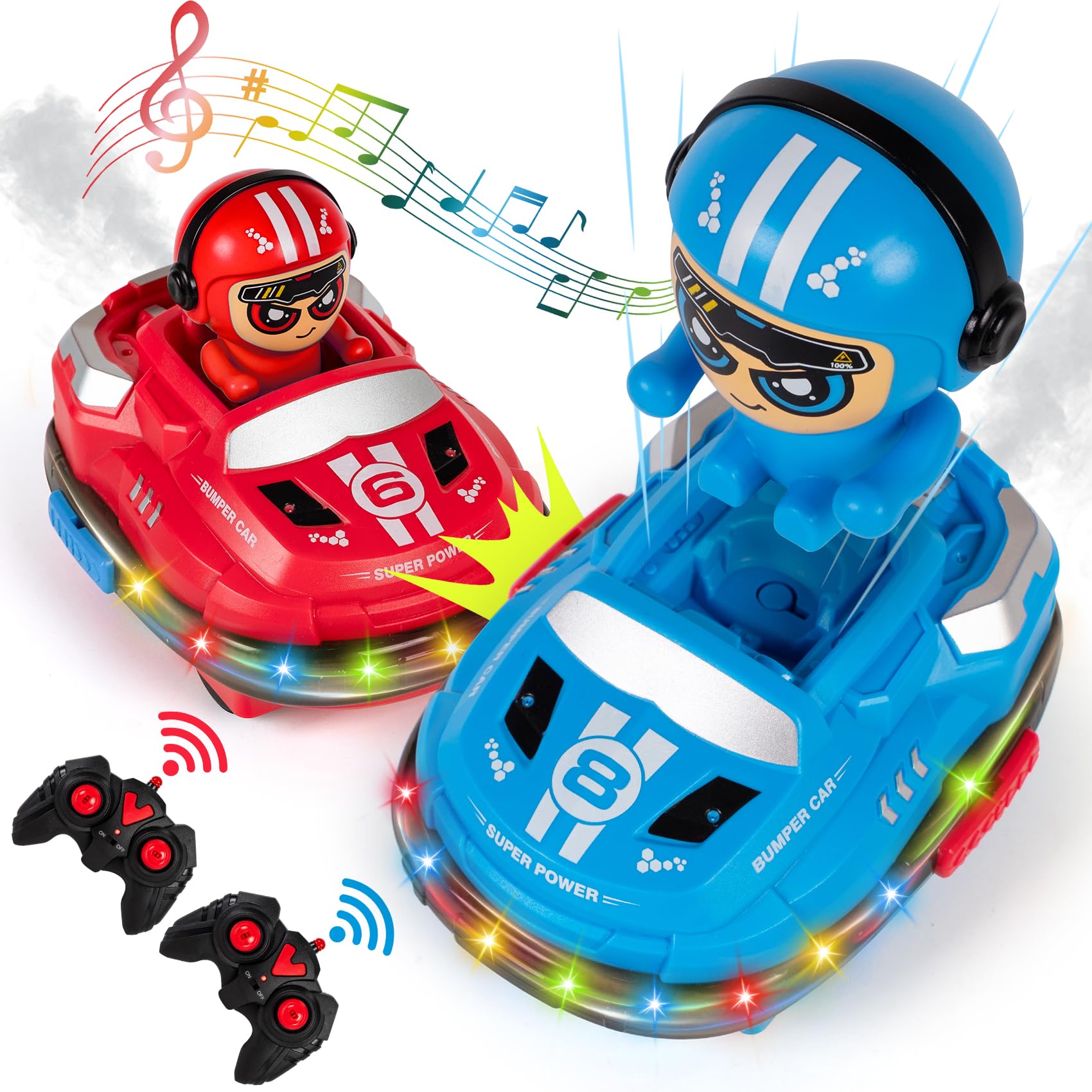 ISMETACU 2 Pack Remote Control Bumper Car Toys Set for Toddlers&Kids ...