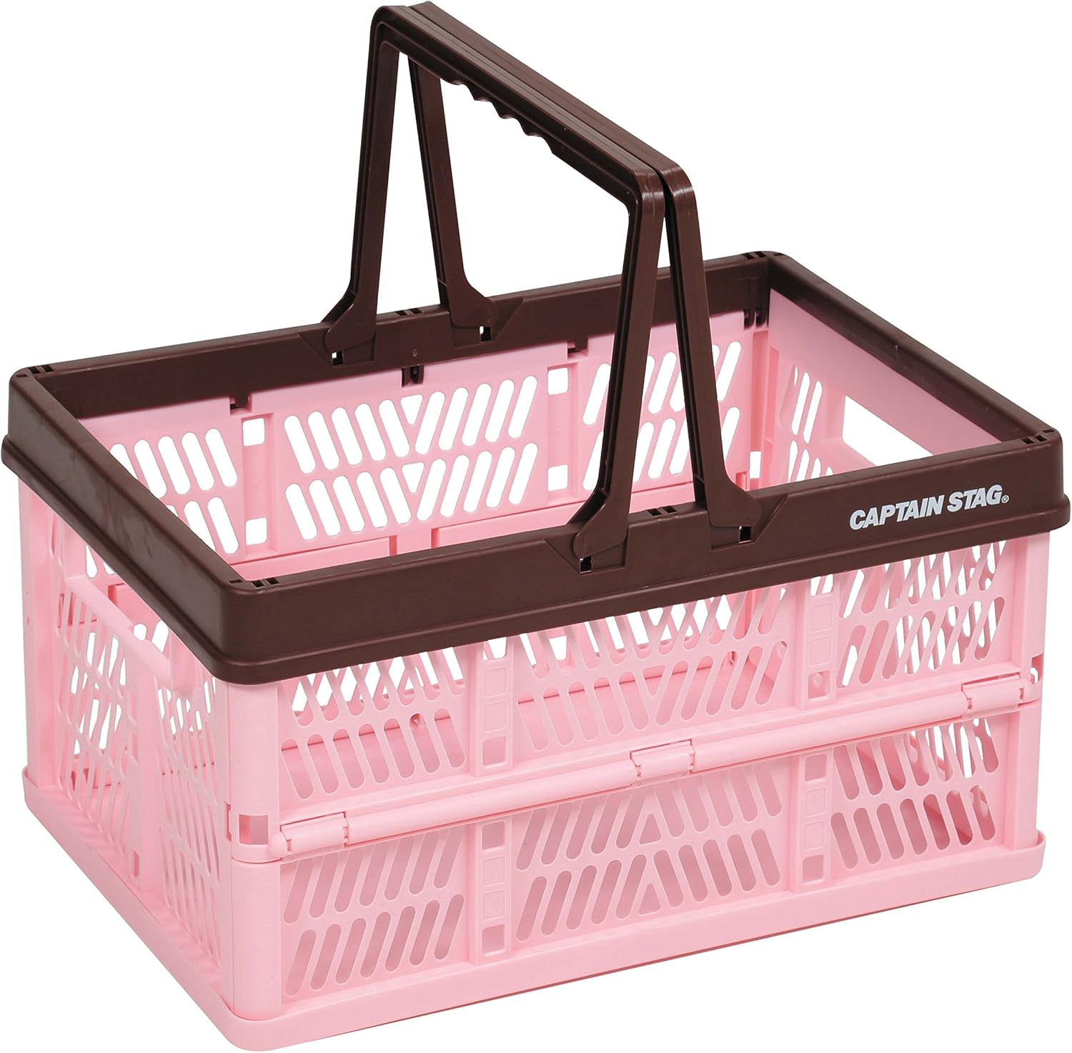 Amazon.co.jp： キャプテンスタッグ(CAPTAIN STAG) 折りたたみ コンテナ カゴ フォールディング ハンディ コンテナ 取っ手付き Lサイズ ピンク CSシャルマン UL ...