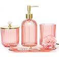 Amazon.com: Pink Bathroom Accessories Set, 4Pcs Glass Bathroom Decor ...