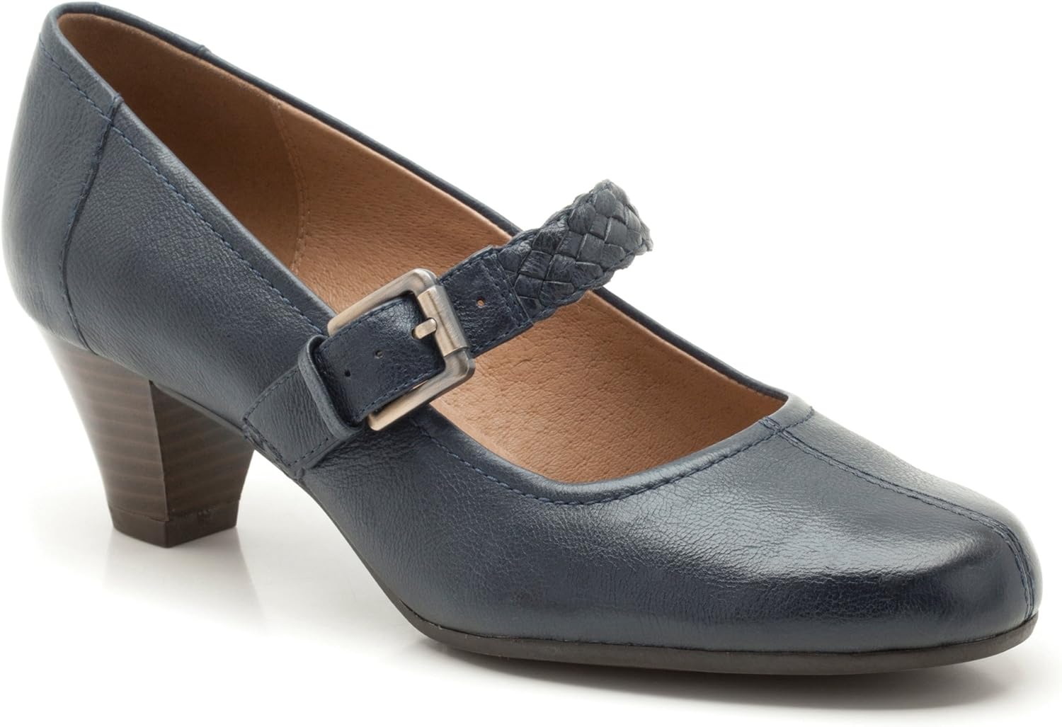 Clarks Womens Casual Clarks Fearne Dew Leather Shoes In Navy Extra Wide 