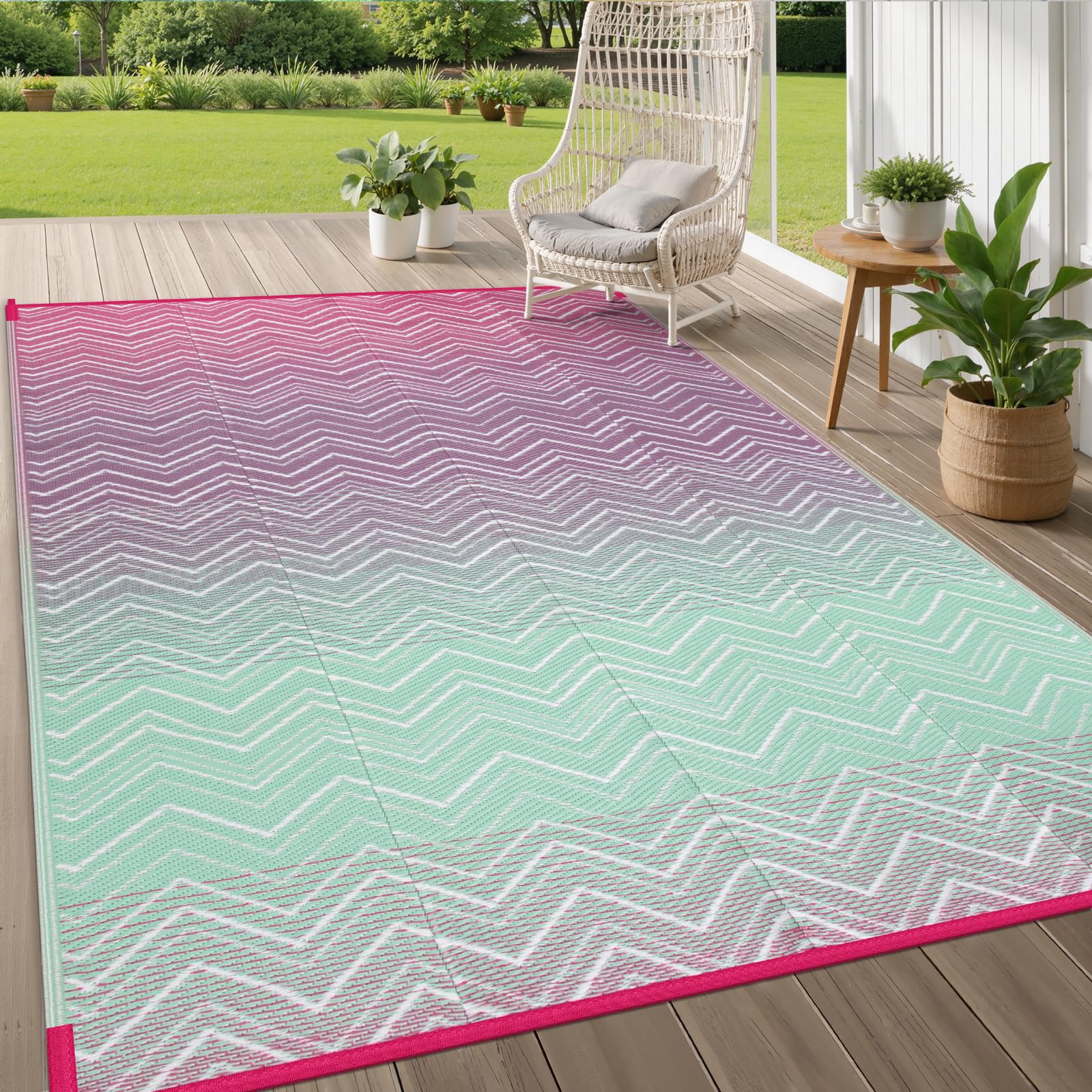 Lahome Pink Outdoor Rug 6x9, Reversible Outdoor Plastic Straw Rug for ...