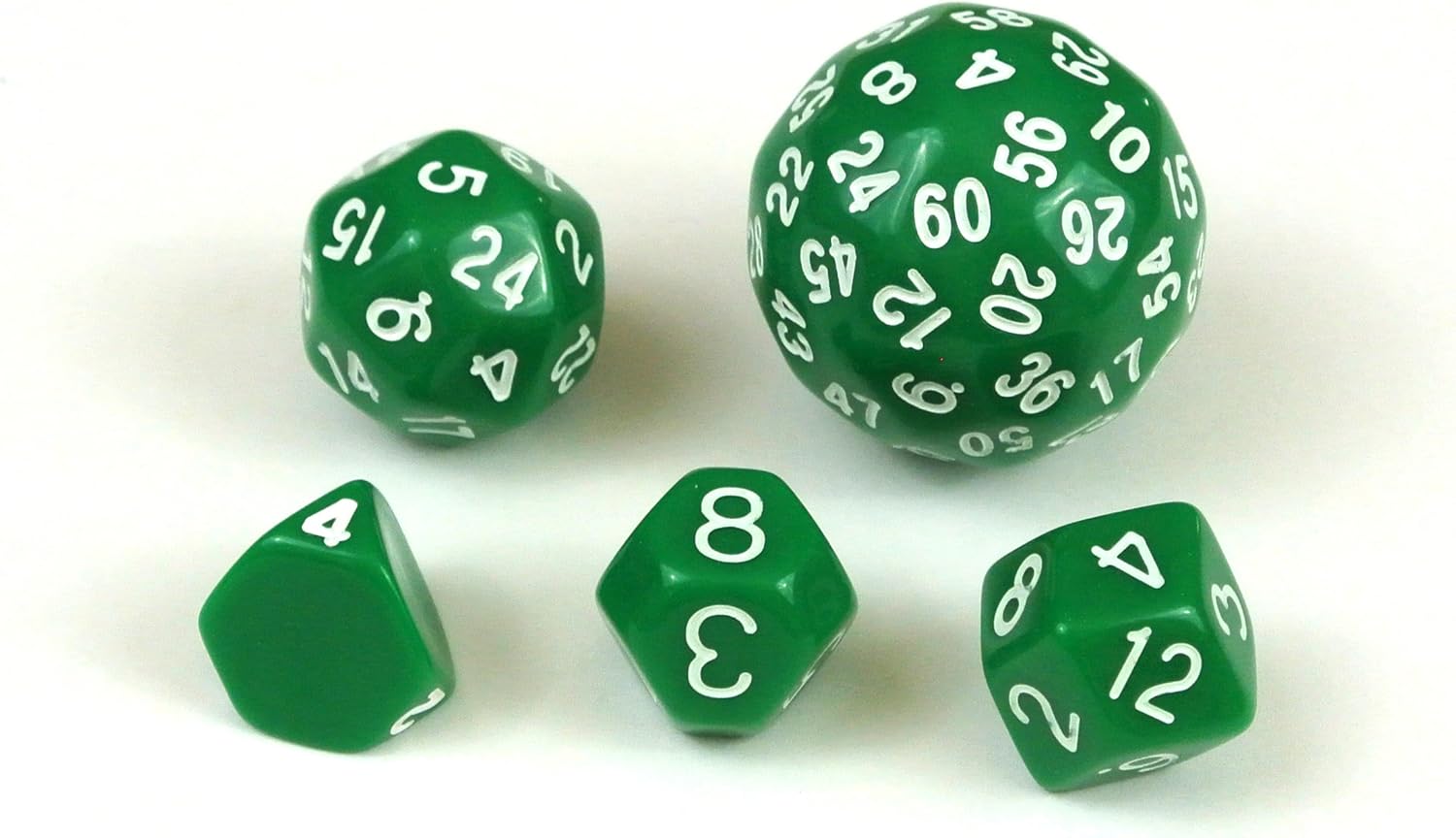 Amazon.com: Set of Unique Dice: d4, d8, d12, d24, and d60 in Green ...