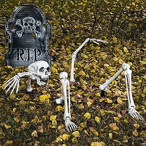 Amazon.com: Halloween Skeleton Bones and Skull for Graveyard Ground ...