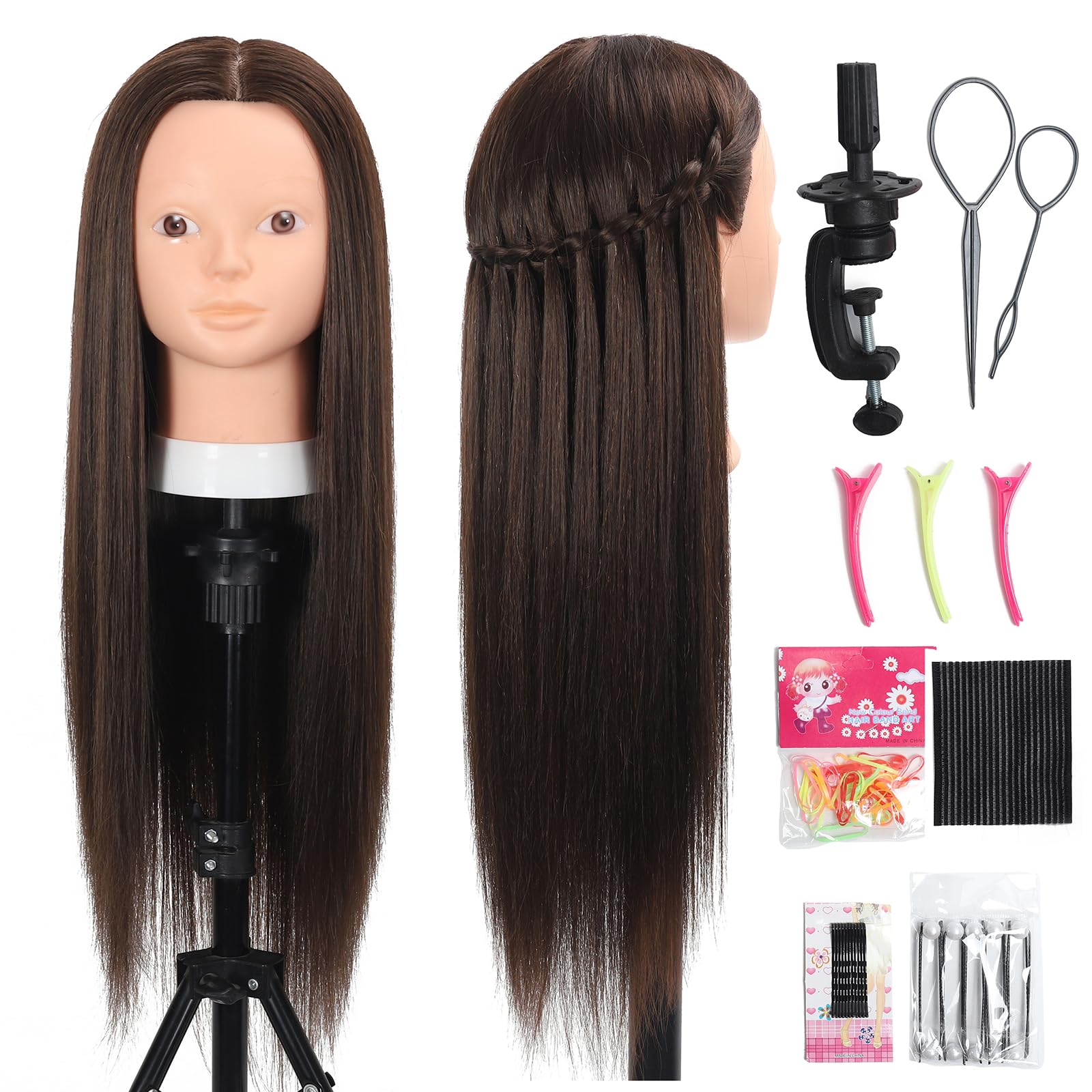 Opini 26 Inch Mannequin Head 80% Real Human Hair Styling Hair Mannequin ...