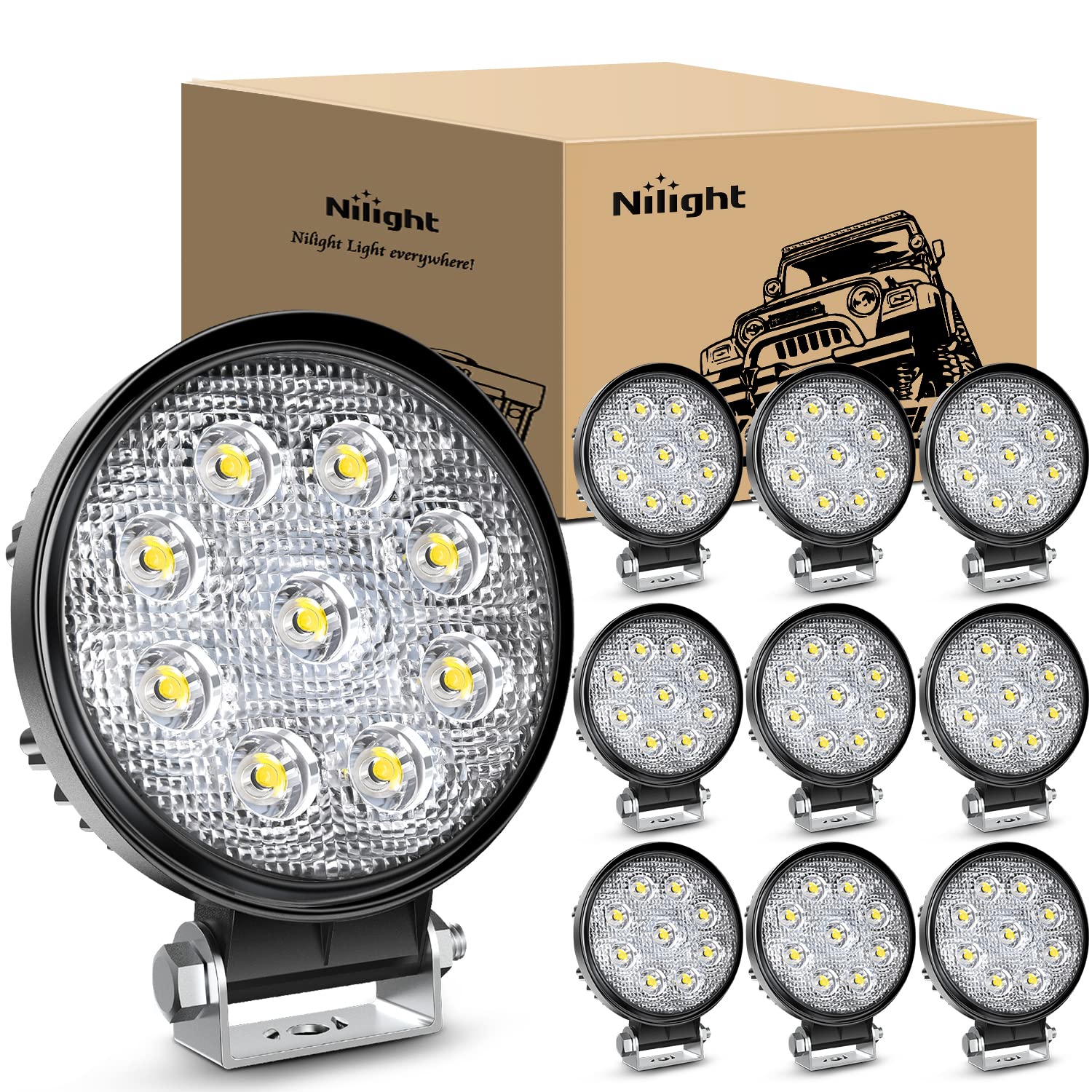 Mua Nilight LED Pods 10Pcs 4.5Inch 27W Round Flood Light Off Road ...