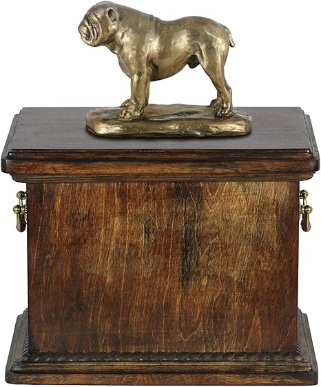 English Bulldog, urn for dog's ashes, with dog statue, une urne pour ...