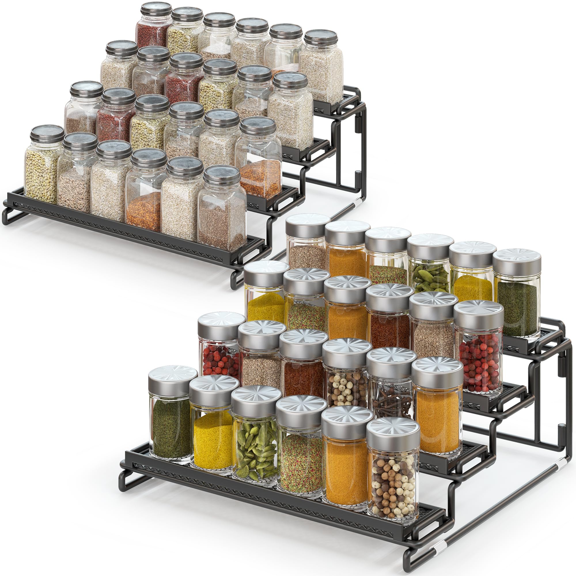 4 Tier Spice Rack Organizer for Inside Cabinet Expandable Display Riser ...