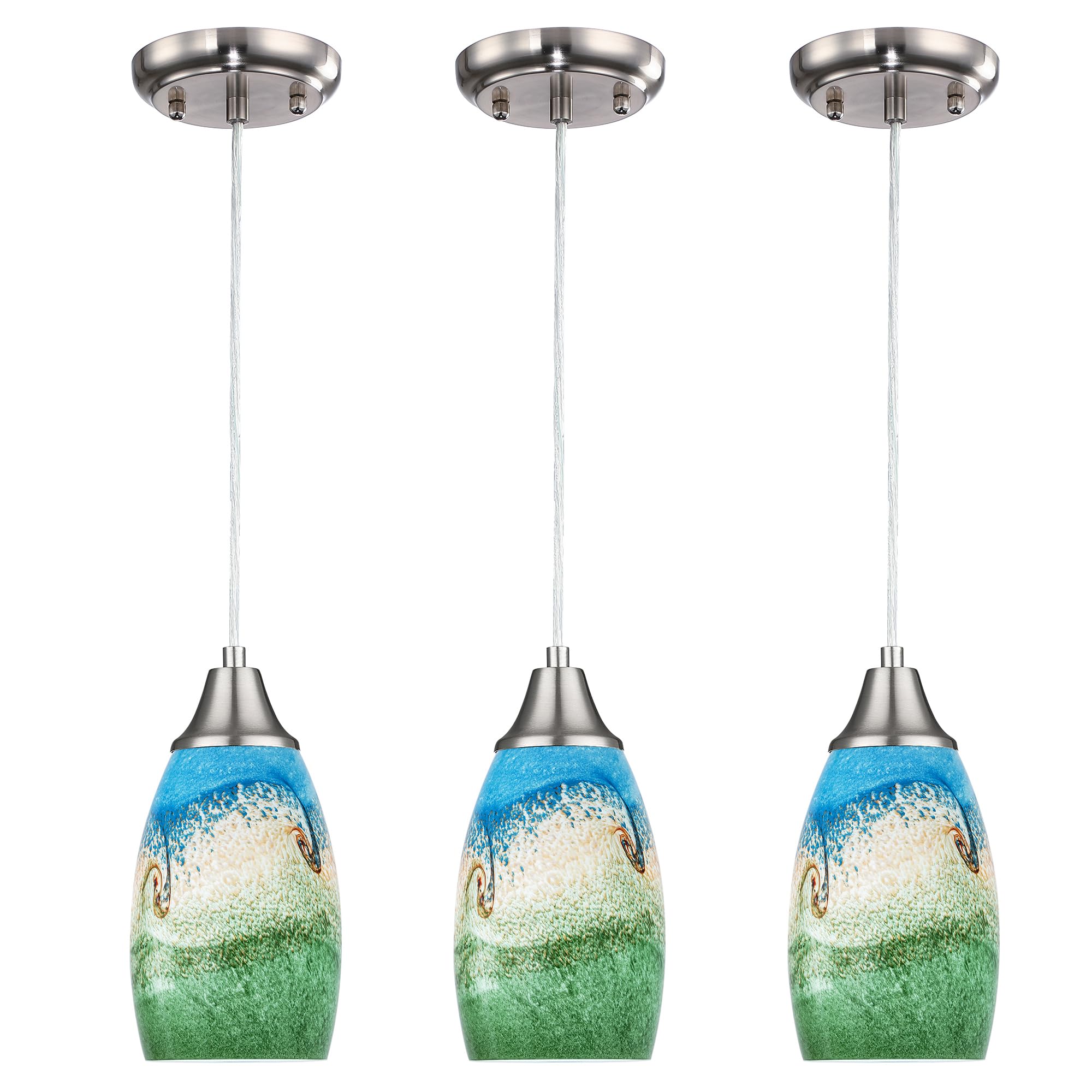 karyfine 3pack Mini Pendant Lights Kitchen Island Hand Blown Art Glass ...