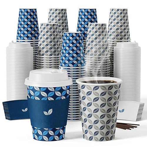 JOLLY CHEF 100 Pack Disposable Coffee Cups 12 oz, Hot Paper Coffee Cups ...