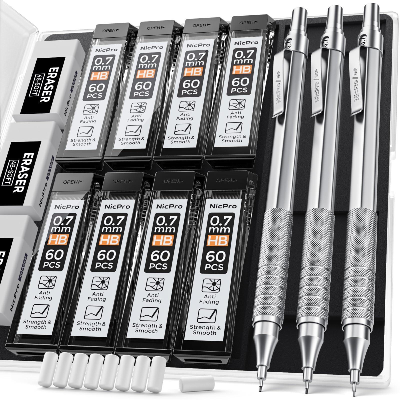 Mua Nicpro 0.7 Metal Mechanical Pencil Set with Case, 3PCS MP1000 0.7mm ...