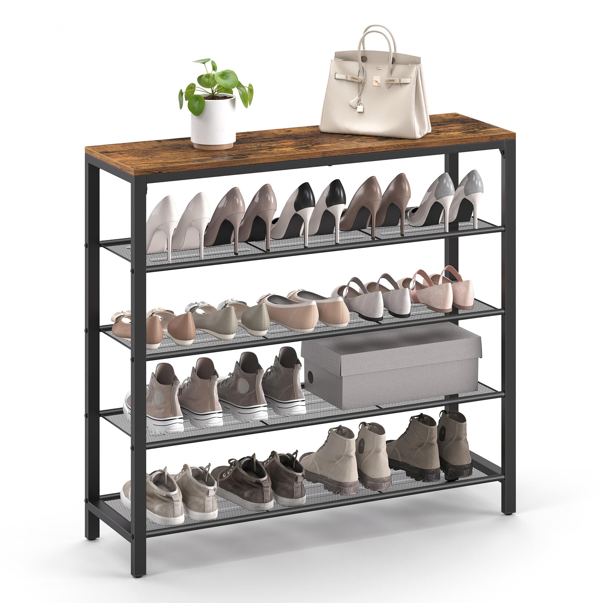 VASAGLE Shoe Rack, 5-Tier Shoe Storage Organizer with 4 Metal Mesh ...