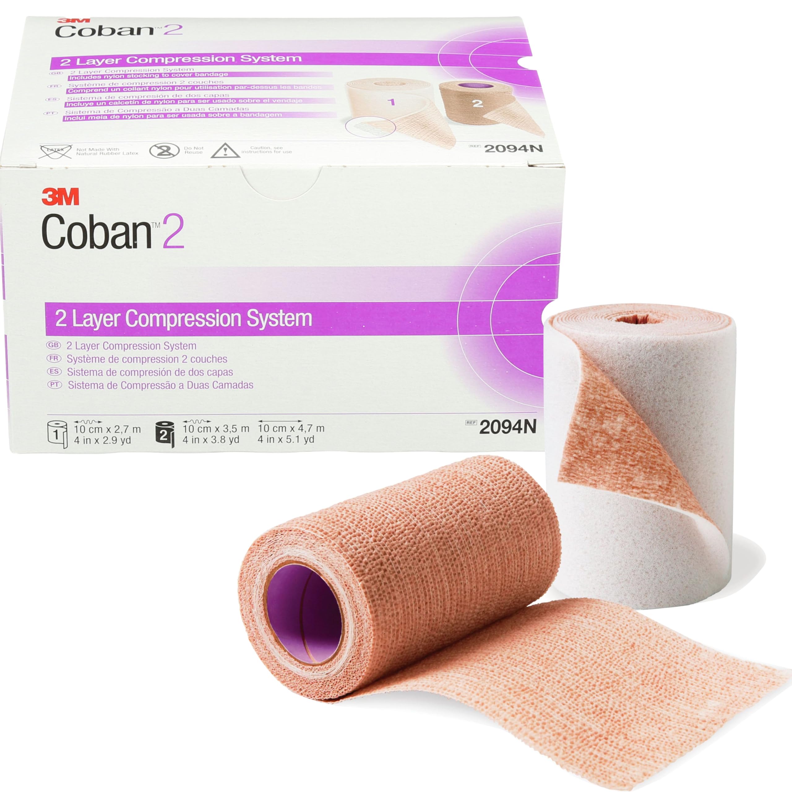 3M Coban 2 Foam/Elastic 2 Layer Compression Bandage System Brown ...