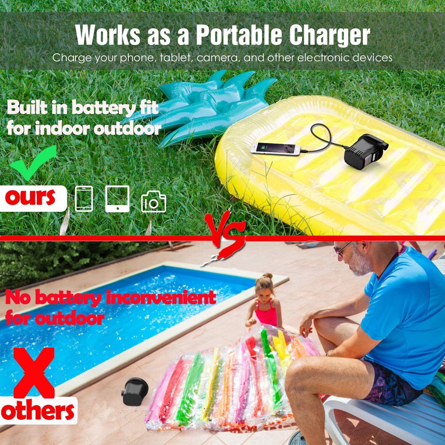 Drr Electric Air Pump, Quick-Fill Electric Rechargeable Inflator for ...