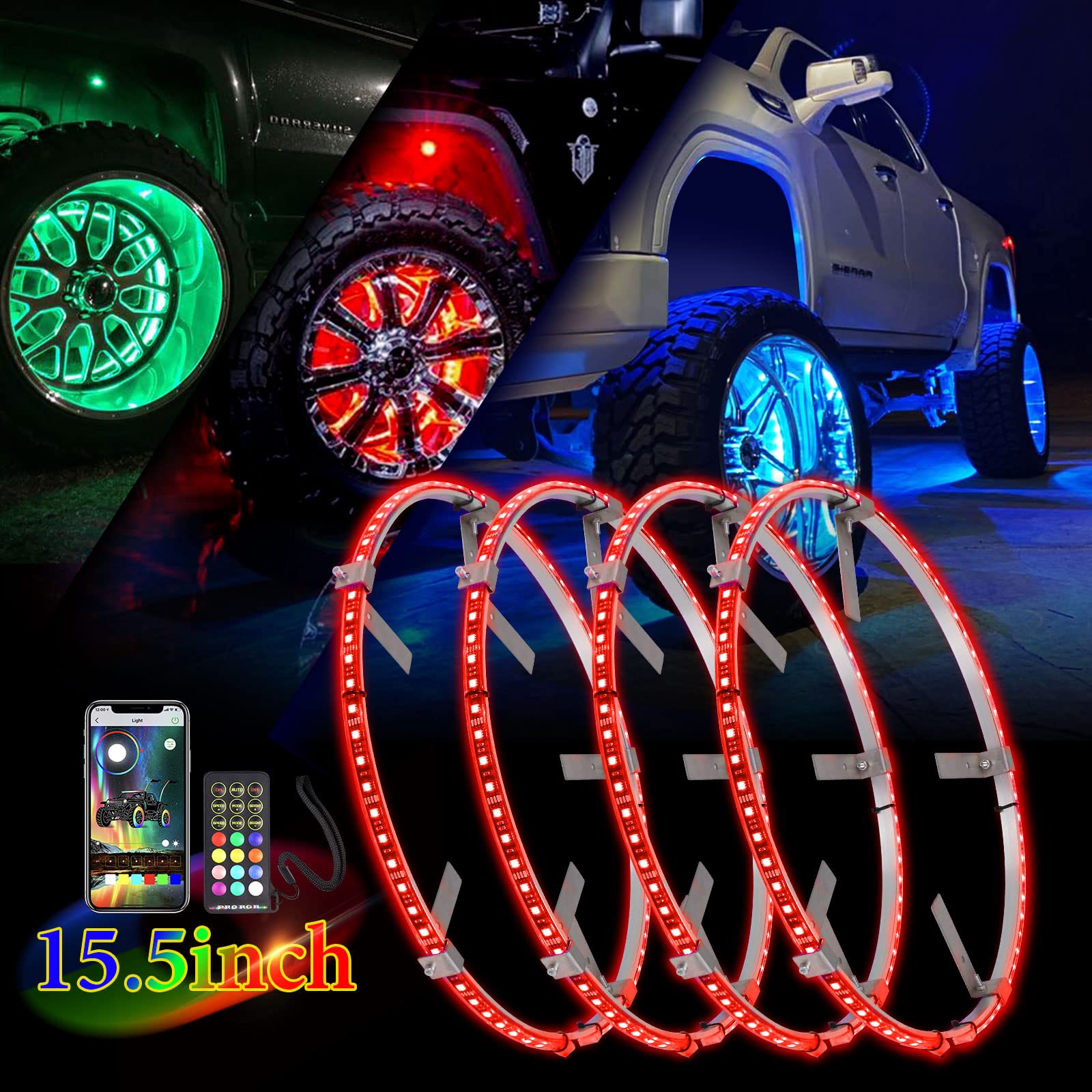 Mua Beatto 15.5inch RGB LED Wheel Ring Light Kit w/Turn Signal and Braking Functionand Can ...