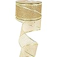 Amazon.com: MEEDEE Glitter Wire Mesh Netting - Gold Christmas Ribbon, 2 ...
