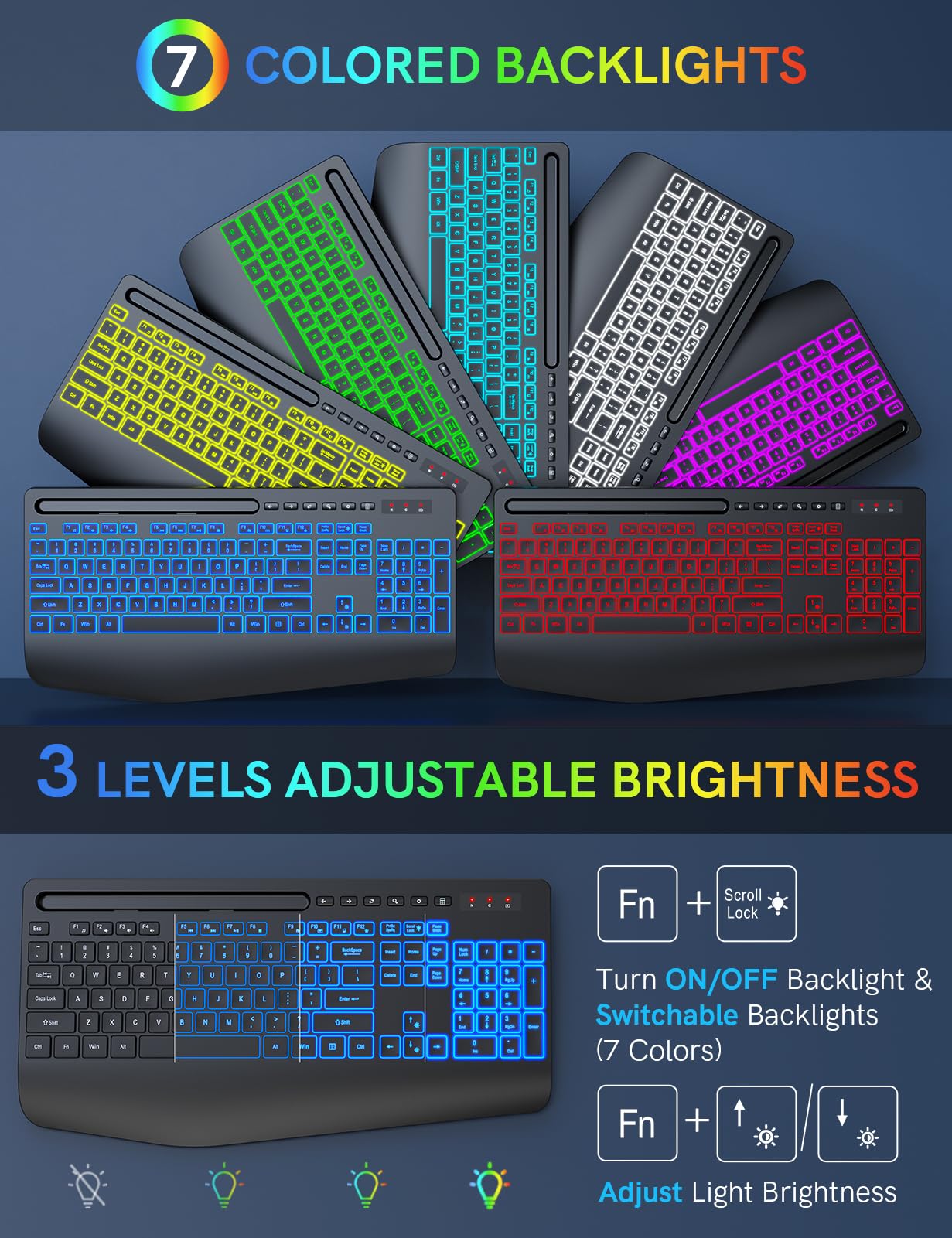 Mua Trueque Wireless Keyboard with 7 Colored Backlits, Wrist Rest ...