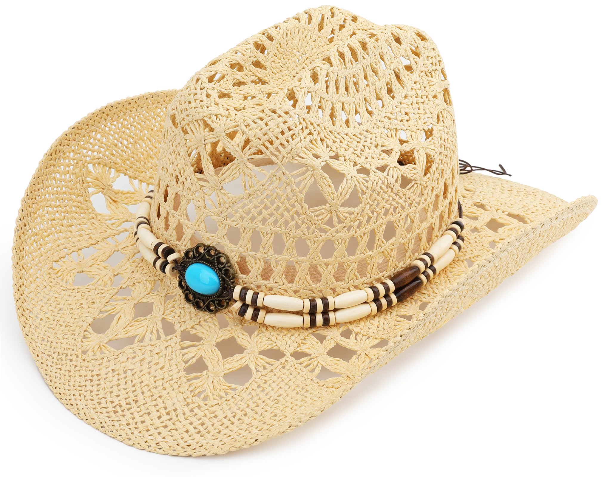 Melesh Straw Cowboy Hat, Western Cowgirl Hat, Wide Brim Sun Beach Hat ...