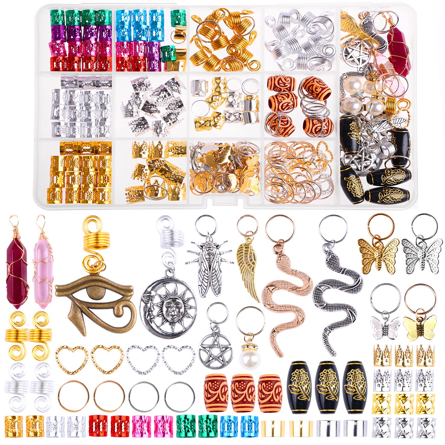 Leeven 239 PCS Hair Beads Jewelry Hair Accessories for Braids Dreadlock ...