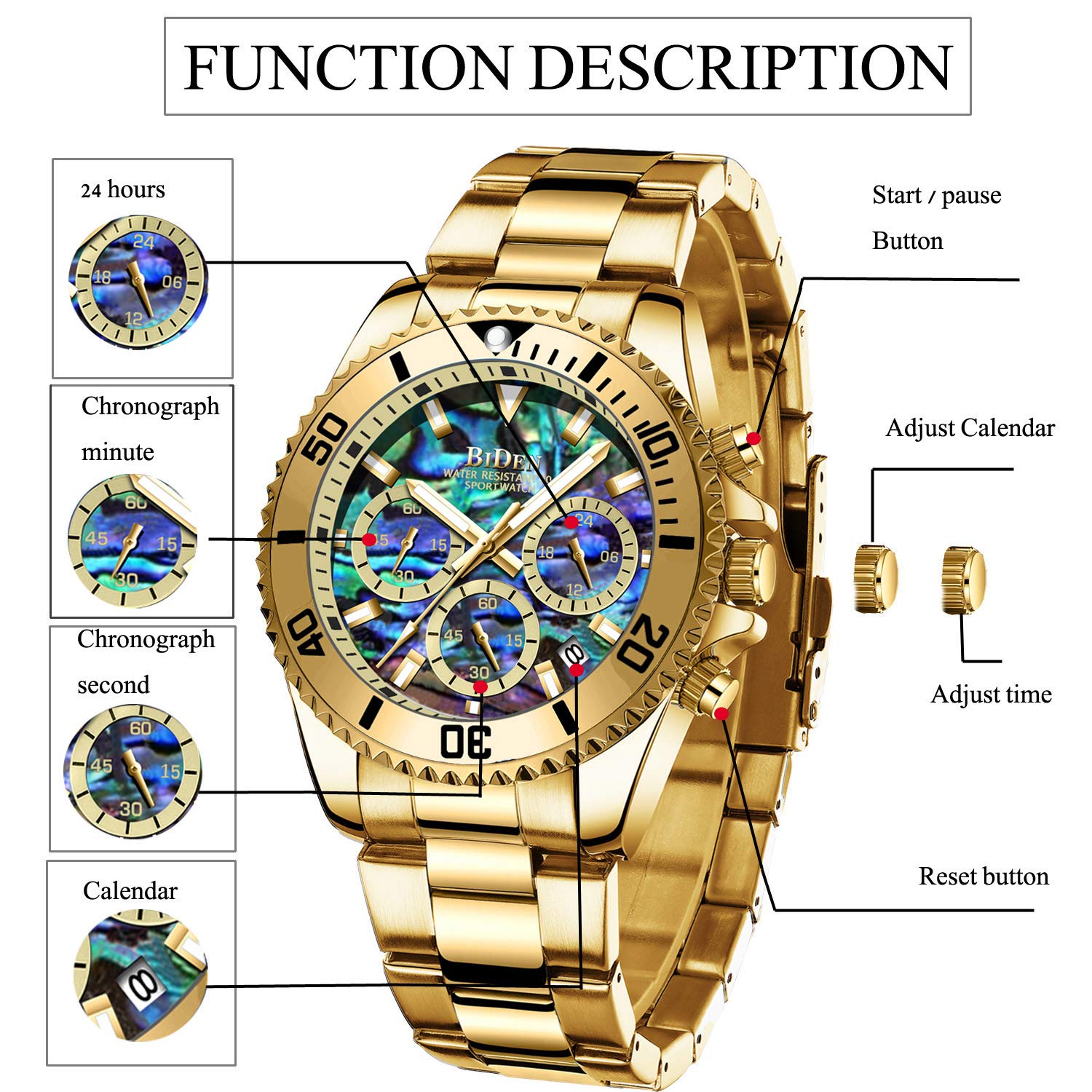 Mua BIDEN Mens Watches Chronograph Stainless Steel Waterproof Date Analog Quartz Watch Business ...