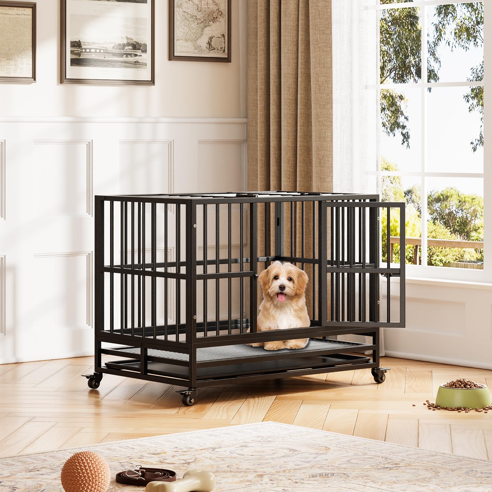 37'' Heavy Duty Dog Crate, Foldable Indoor Dog Cage with Double Door ...