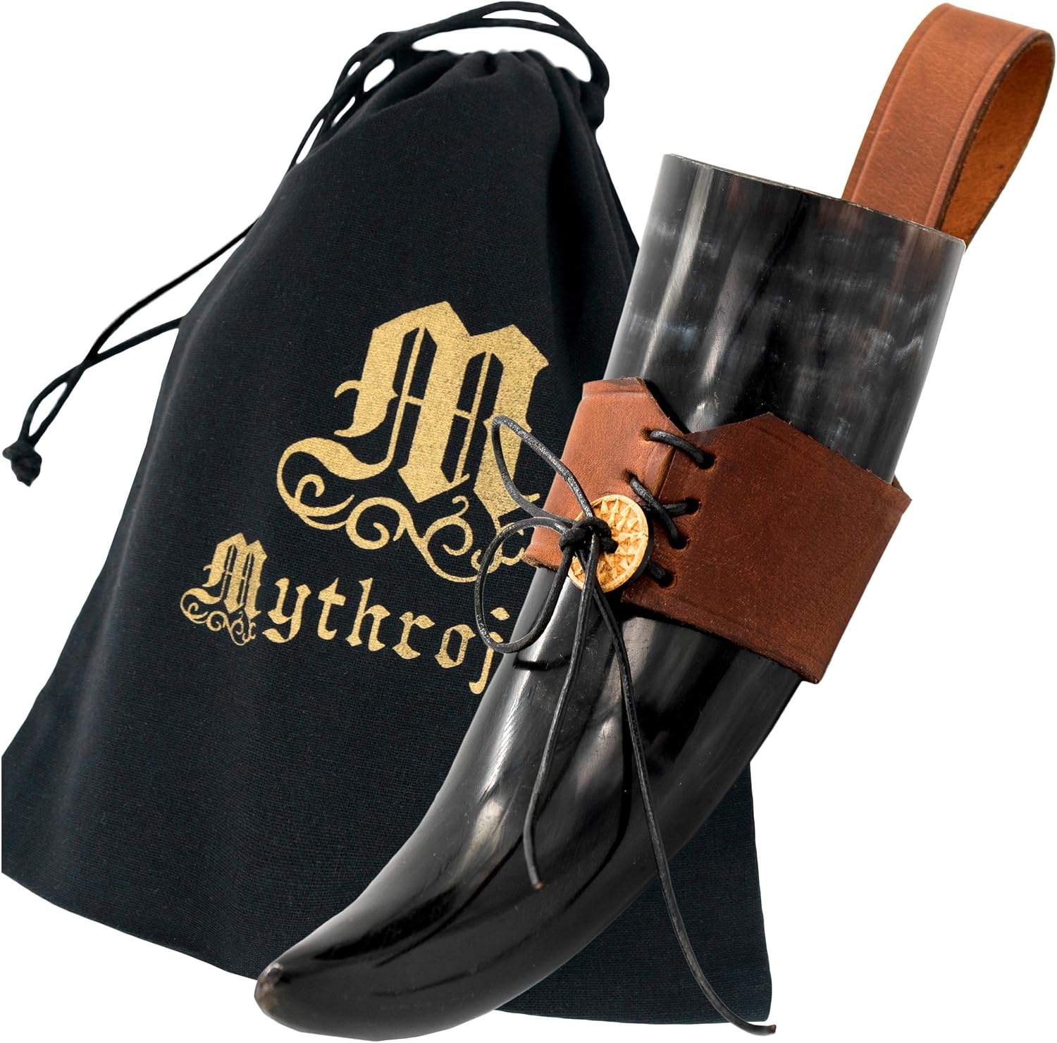Amazon.com | Mythrojan Drinking Horn with Leather Holder Authentic ...