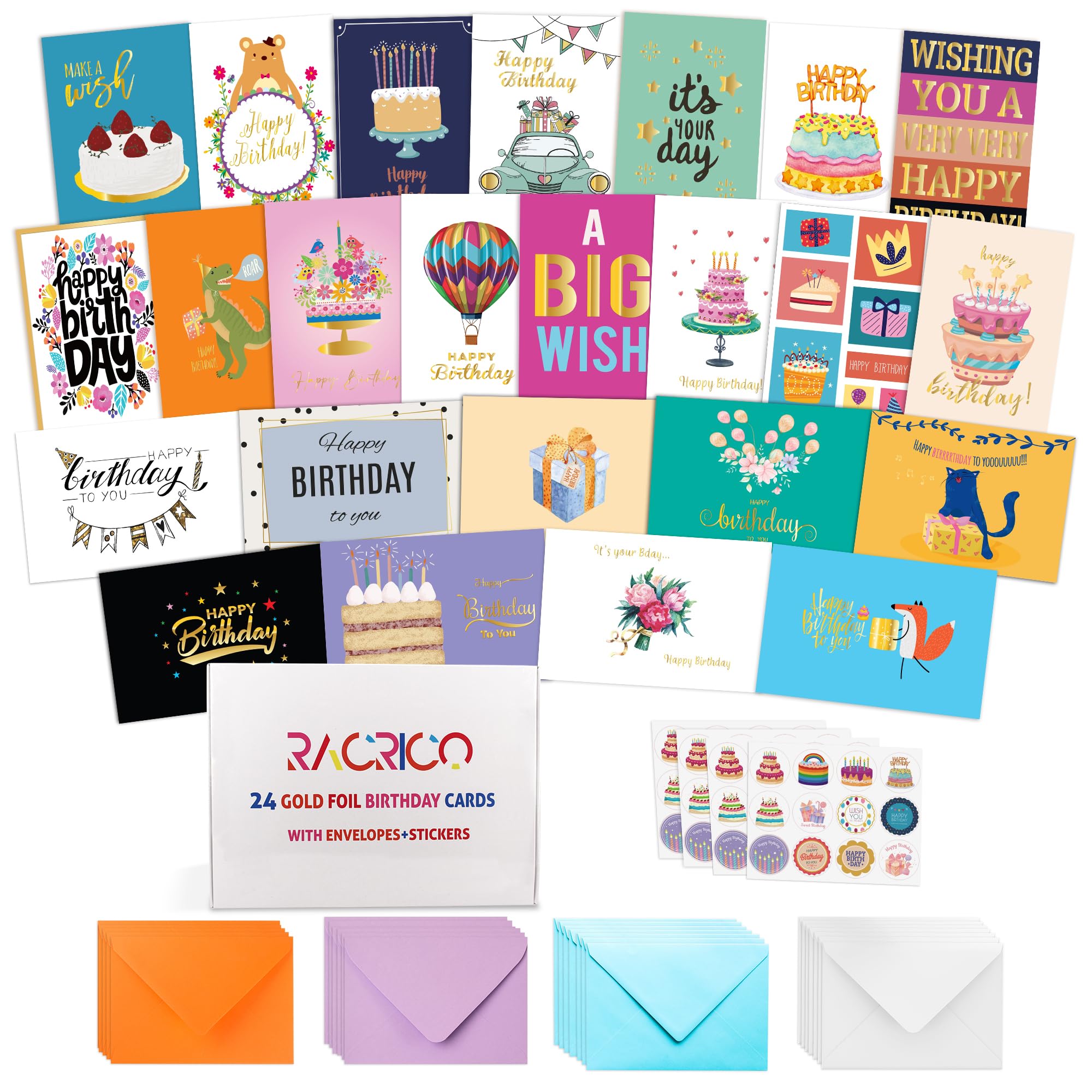 Mua 24 Unique Birthday Cards,Gold Foil Happy Birthday Cards Bulk With ...