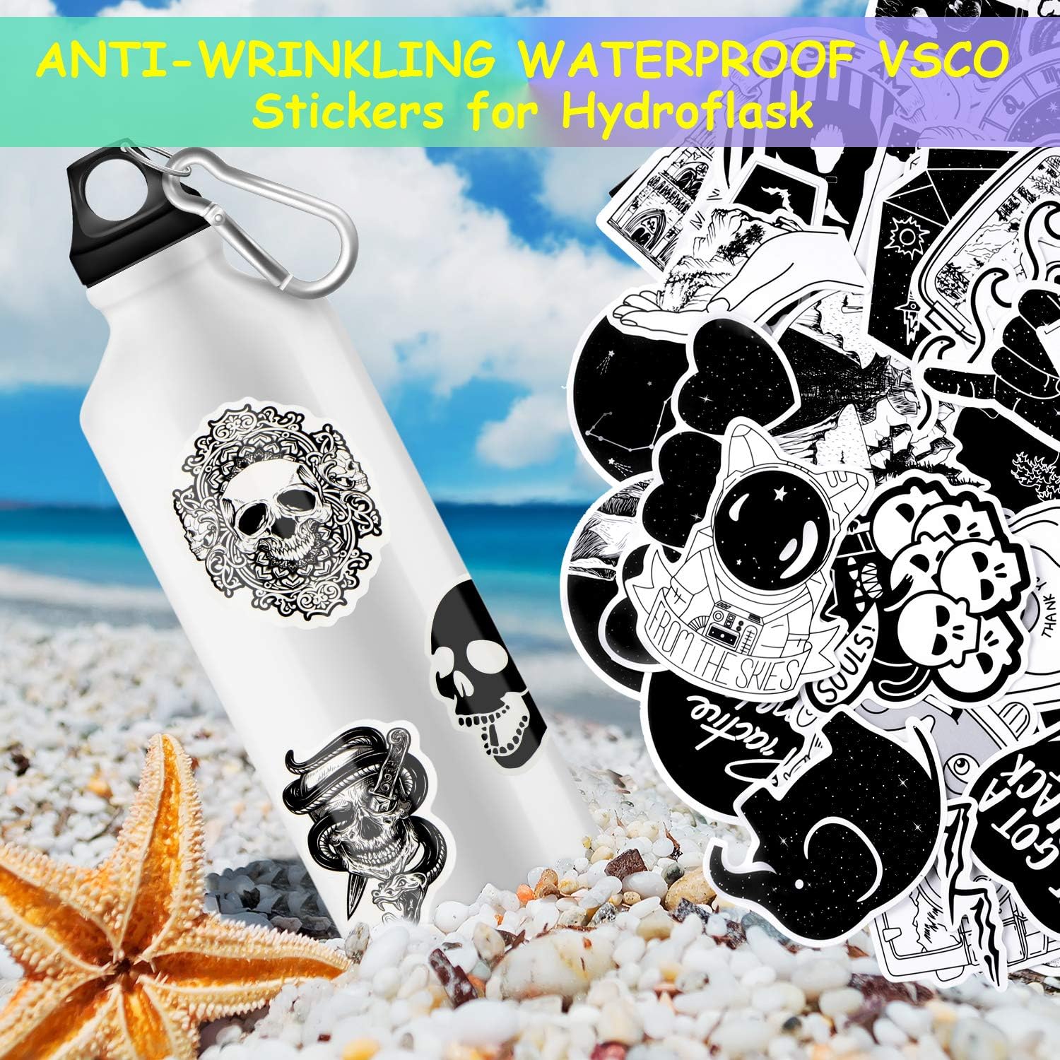 150 Pieces Gothic Stickers Black and White Stickers Skull Gothic Vinyl ...