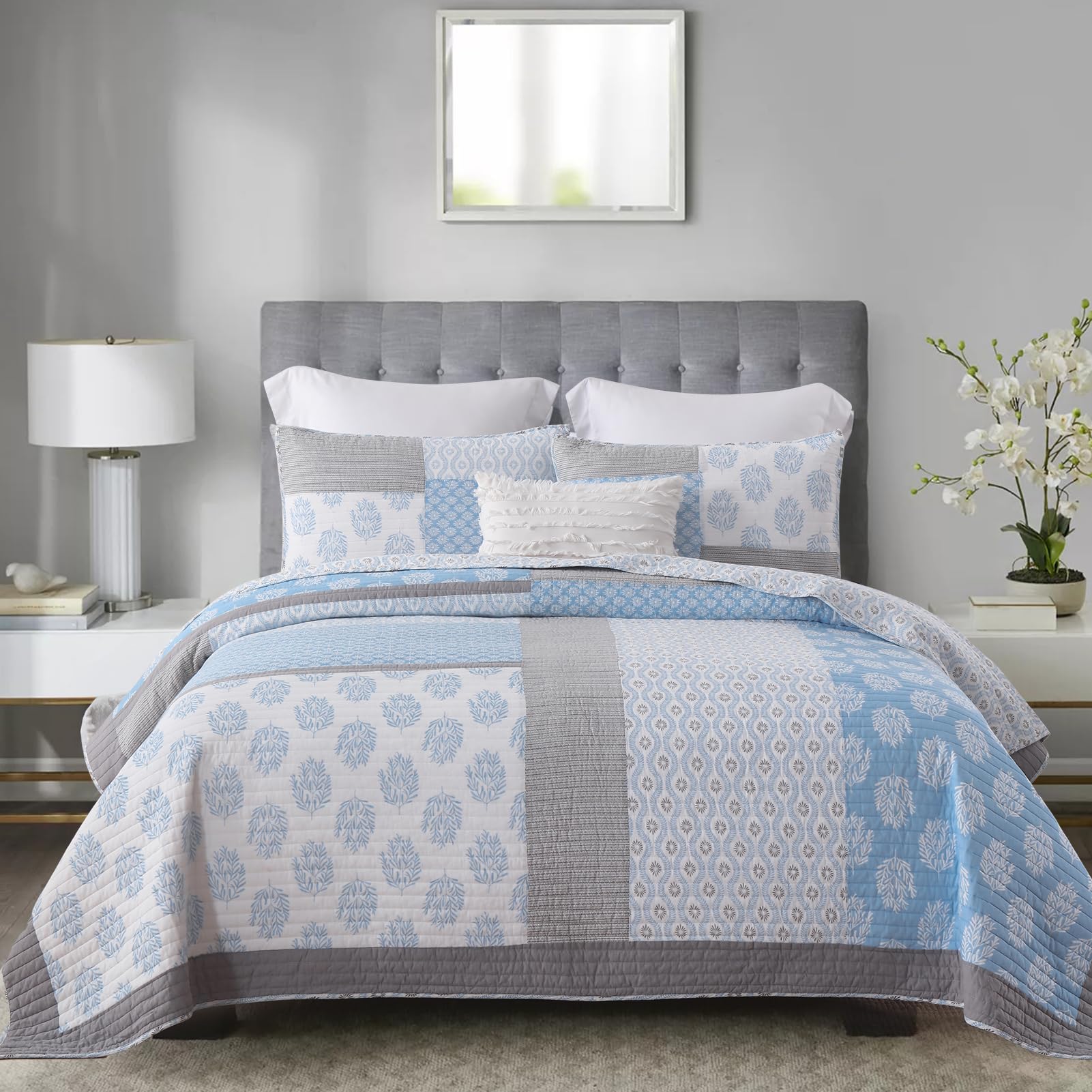 Finlonte Quilt King Size, 100% Cotton Lightweight King Quilt Set, Real ...