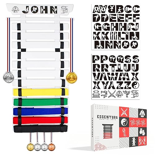 ESSENTURA 12 Belt Karate Belt Display Rack, Bamboo, Themed Stickers ...