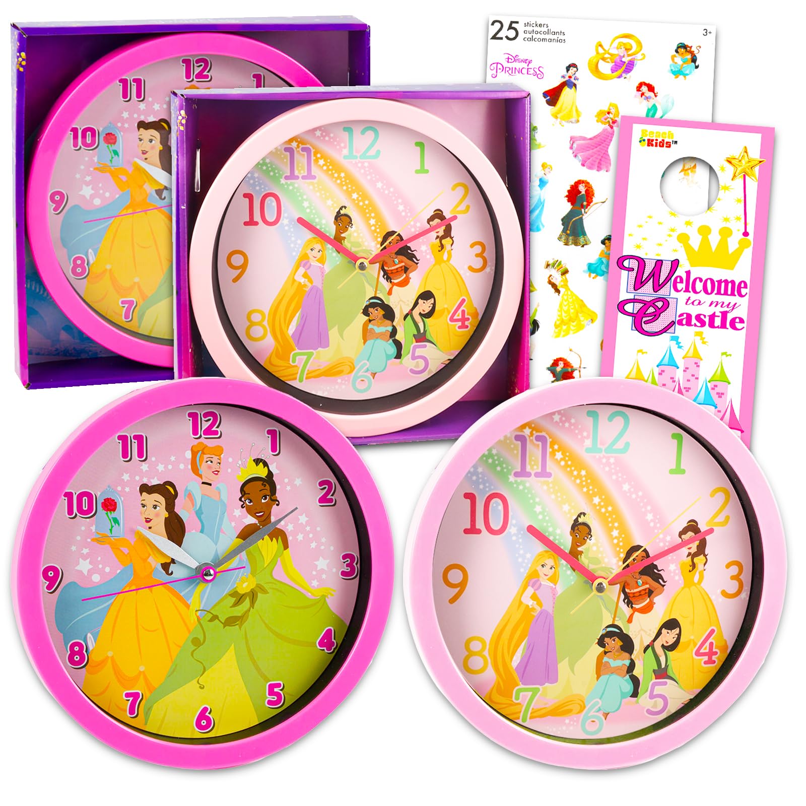 Disney Princess Wall Clock Set- Bundle of 2 Disney Princess 10” Wall ...