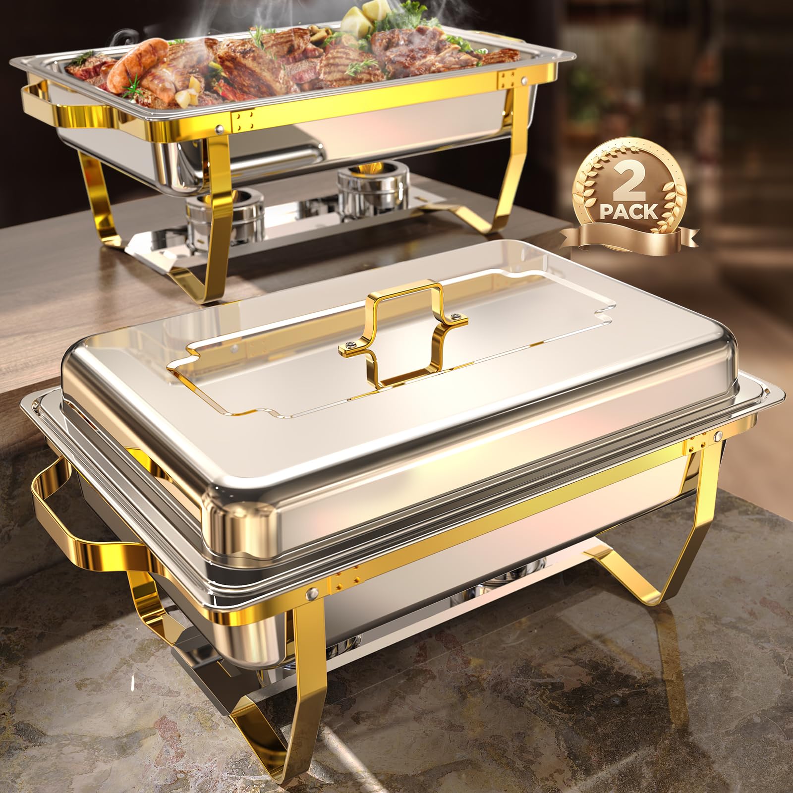 Chafing Dishes for Buffet 2 Pack, 8QT [Elegant Gold and Silver Colors ...