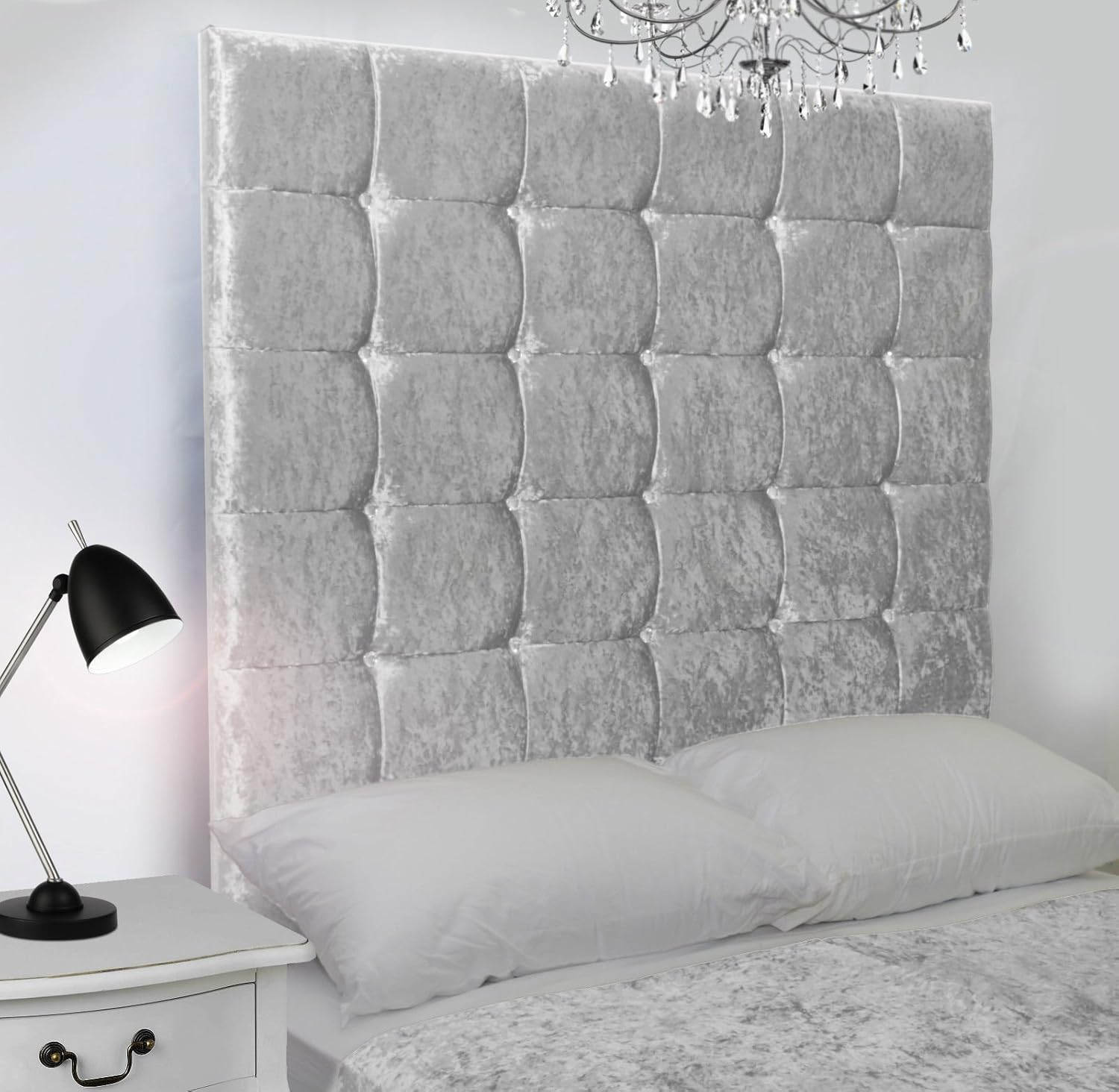 Sleep Zone Luxury Cube Diamante Headboard in Crushed Velvet 36 inches ...