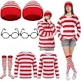 Amazon.com: Hicarer 7 Pieces Halloween Cosplay Red and White Striped ...