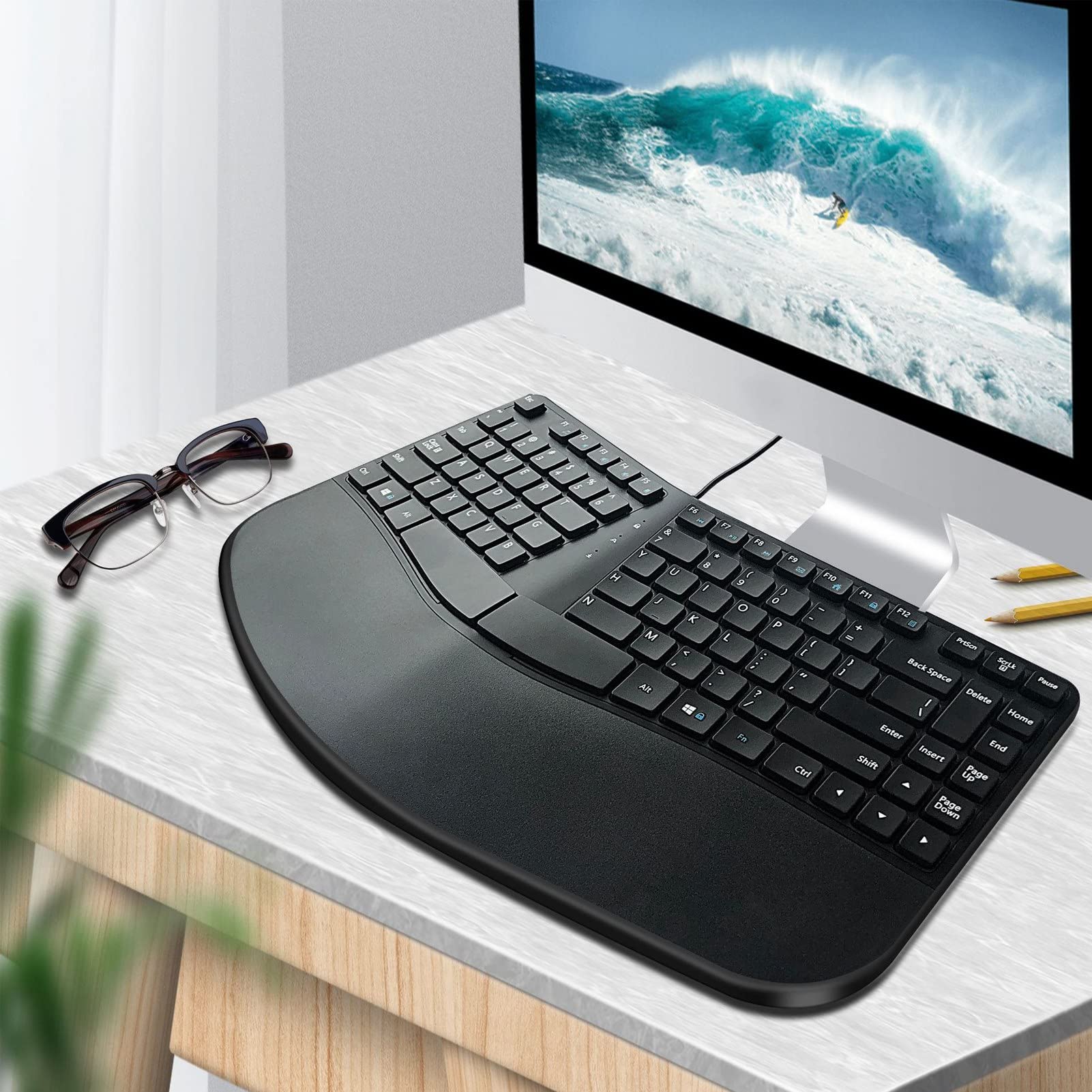 Mua Ergonomic Keyboard, 87 Keys, Wired Keyboard with Palmrest, Built-in ...