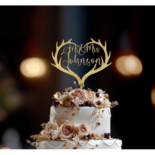 Antler Wedding Cake Topper Personalized Buck Doe Wooden Wedding Cake