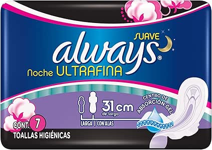 Always Suave Toalla Femenina Ultradelgada Nocturna de Algodón con Alas ...