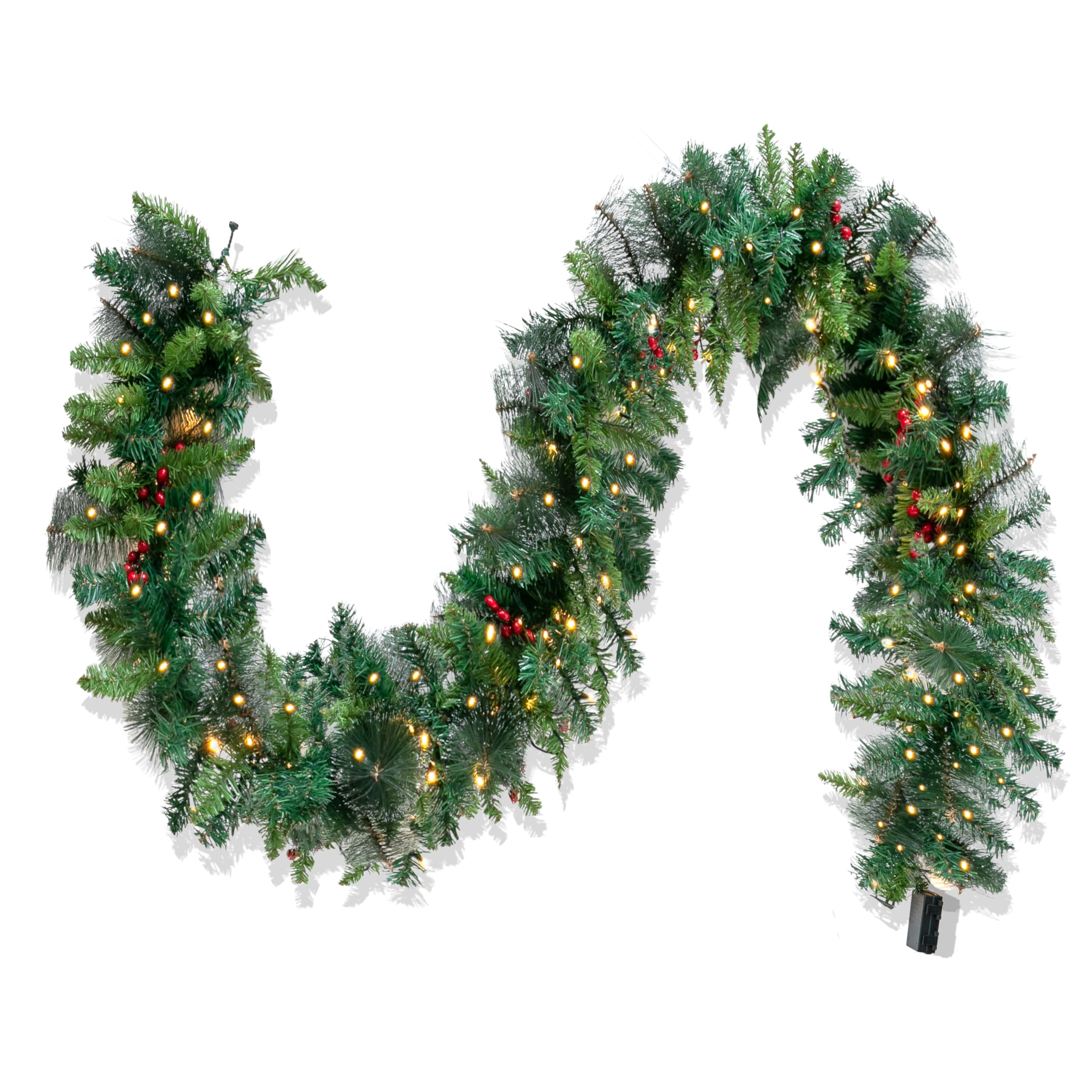 JOYIN 9 Ft Prelit Christmas Garland with 100 Warm White Lights & red ...