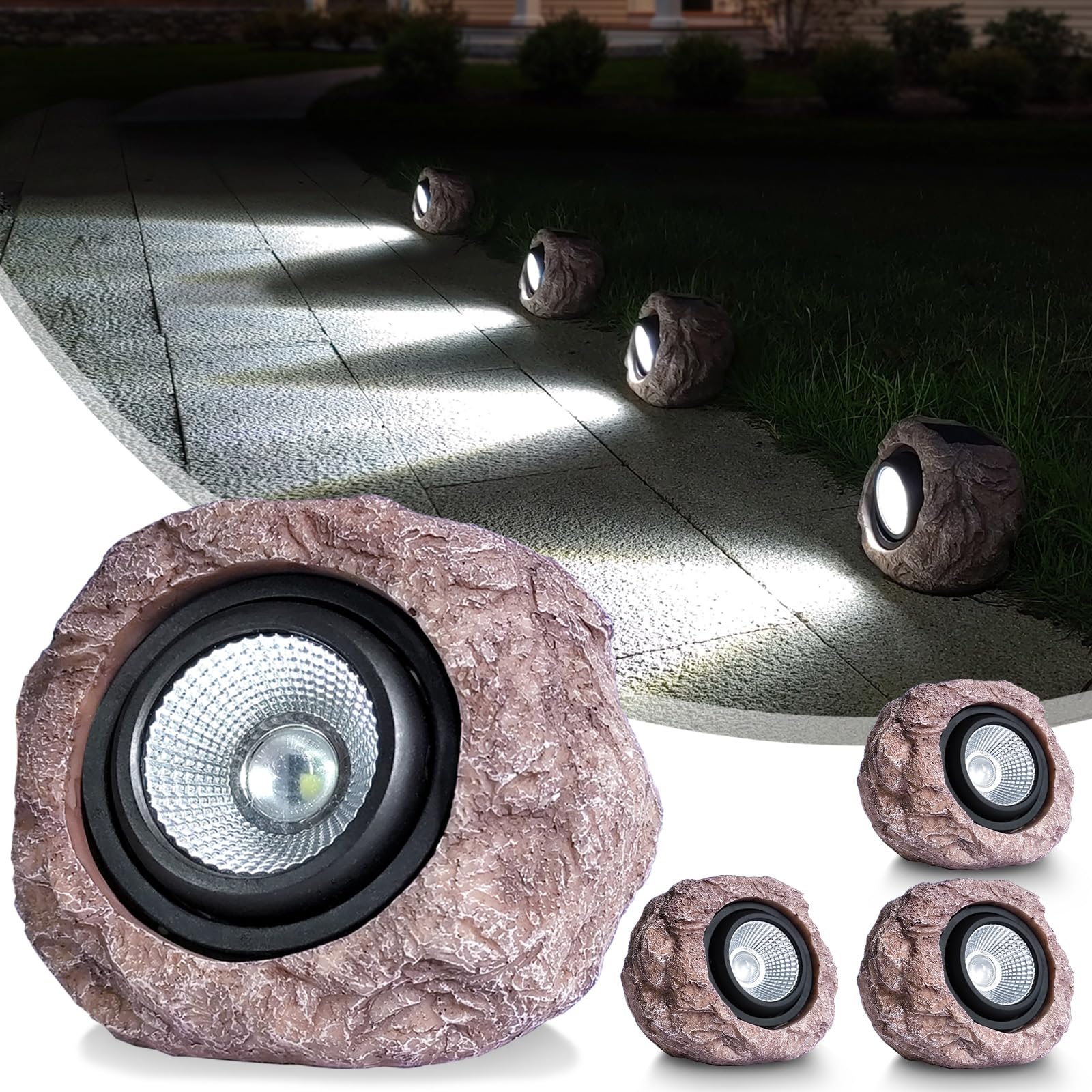 Outdoor Solar Rock Light - 4 Pack, Fake Rock IP65 Waterproof LED Super ...