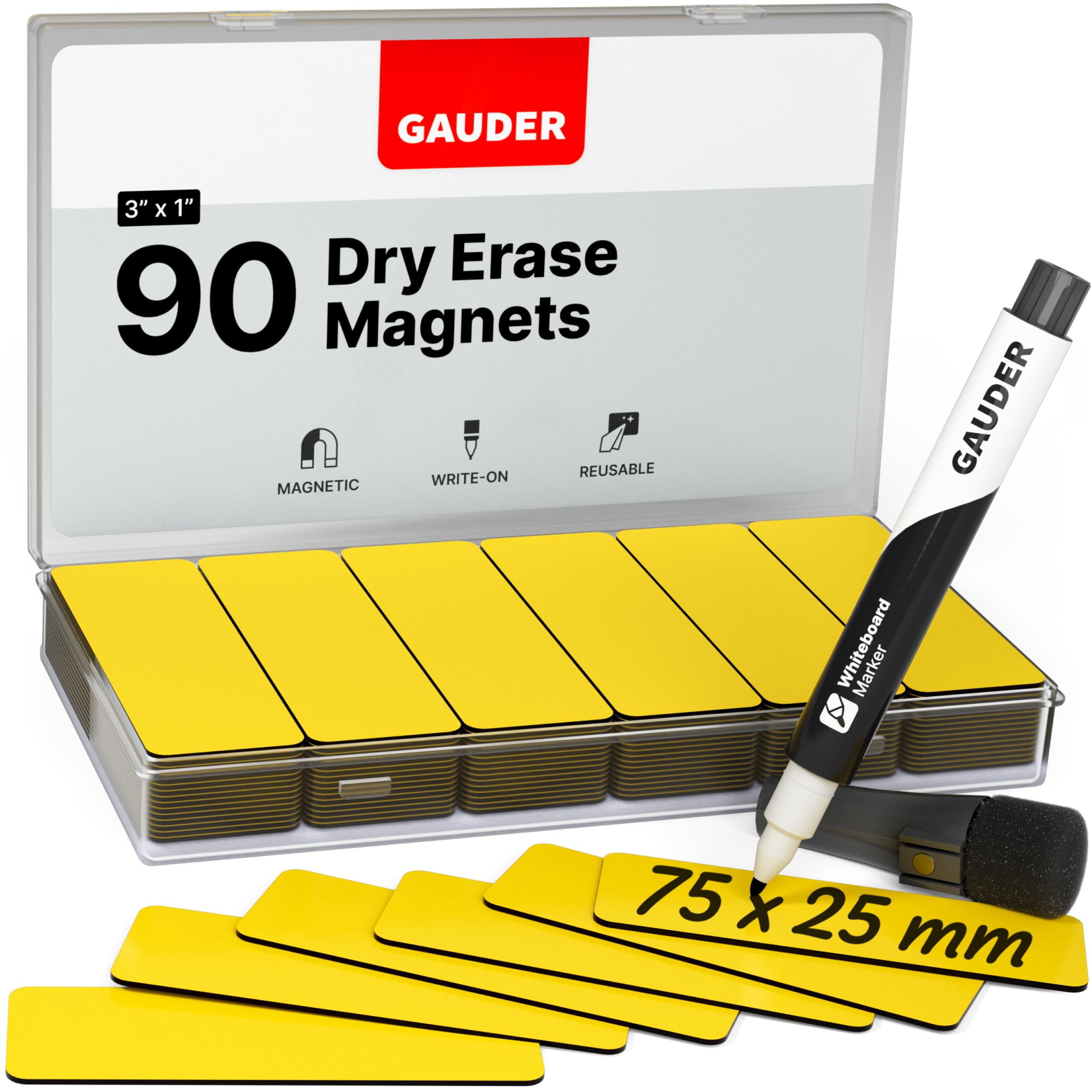 GAUDER Magnetic Dry Erase Labels | 90x Magnetic Labels (3 Inches x 1 ...