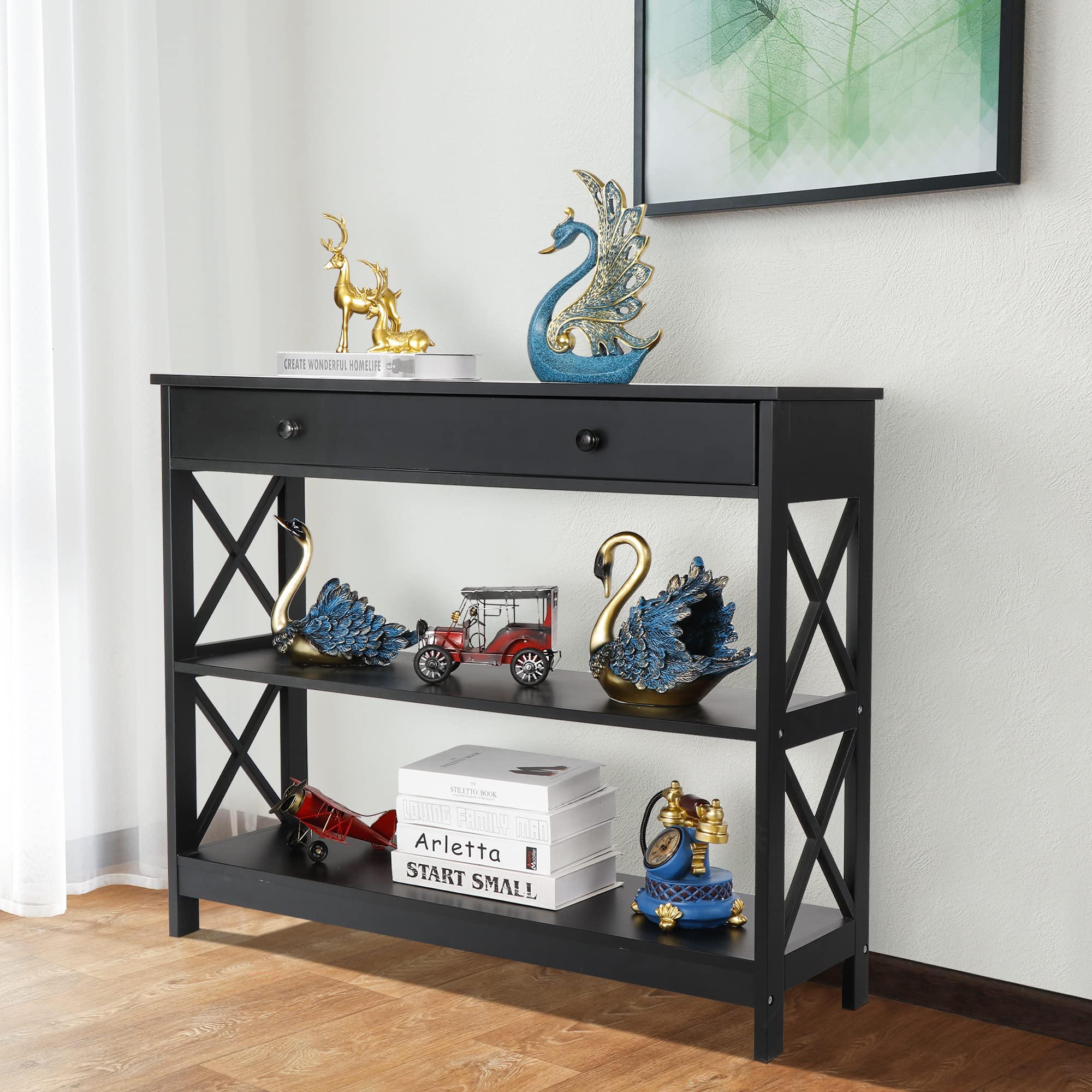 Mua SUPER DEAL Wood Console Table 3 Tier Sofa Table with Drawer and ...
