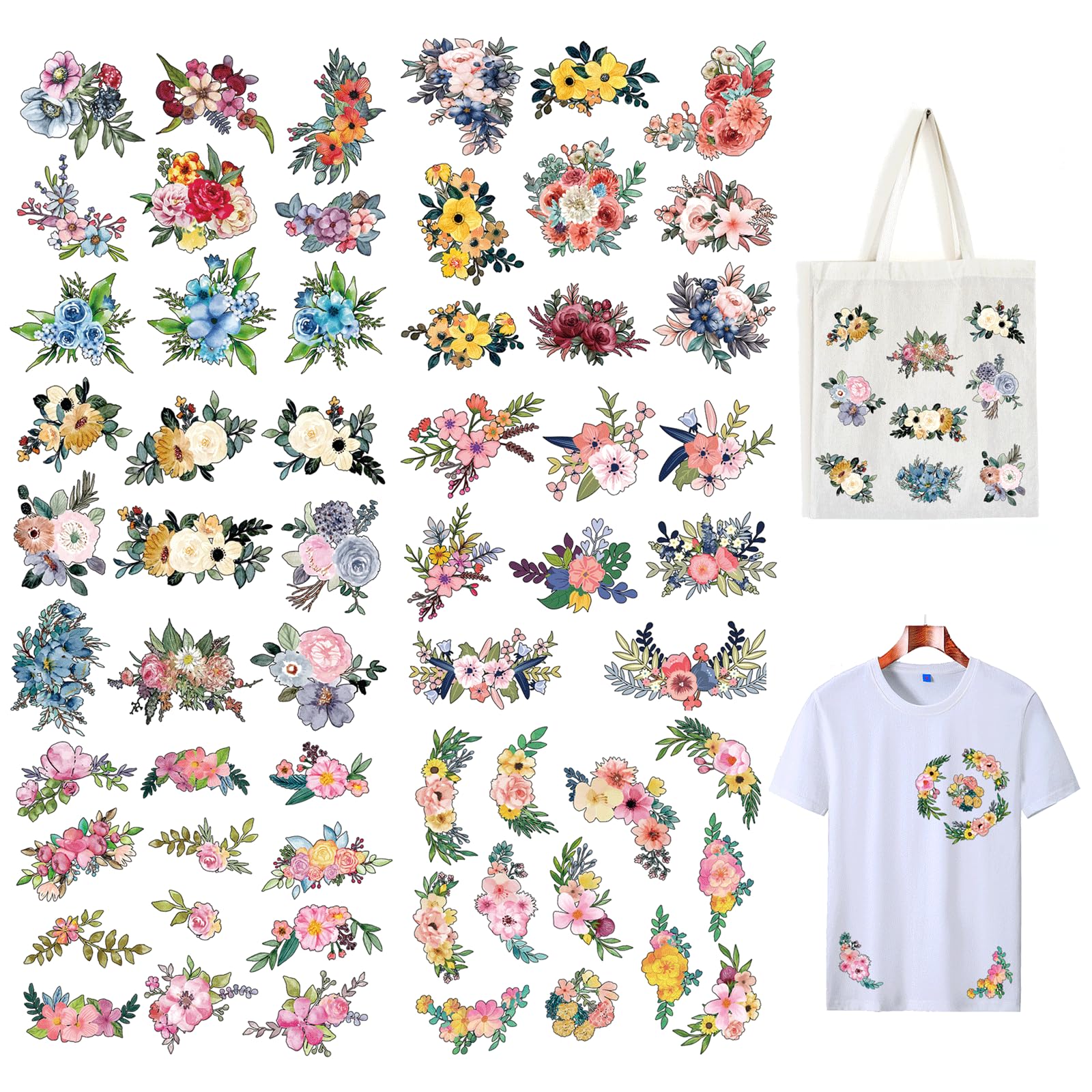 59PCS Flower Iron on Transfers, Soft Heat Transfer Vinyl Decals Patches ...