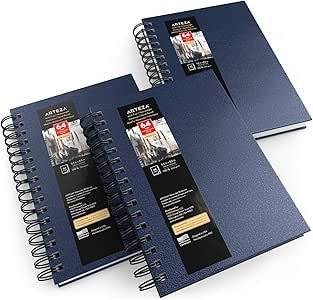 Amazon.com: Arteza Watercolor Sketchbooks, 5.5x8.5-inch, 3-Pack, Blue Hardcover Journal, 96 ...
