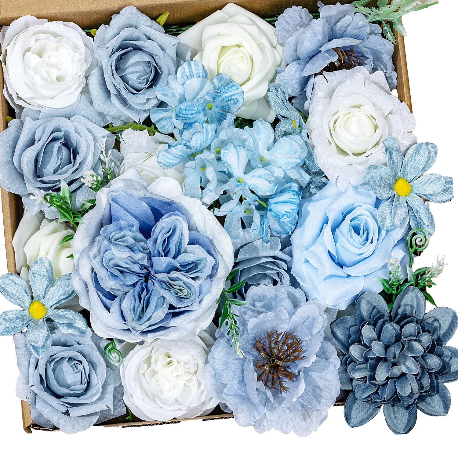BSMYBO Artificial Flowers Combo Dusty Blue Flower Bouquets Mix Silk ...