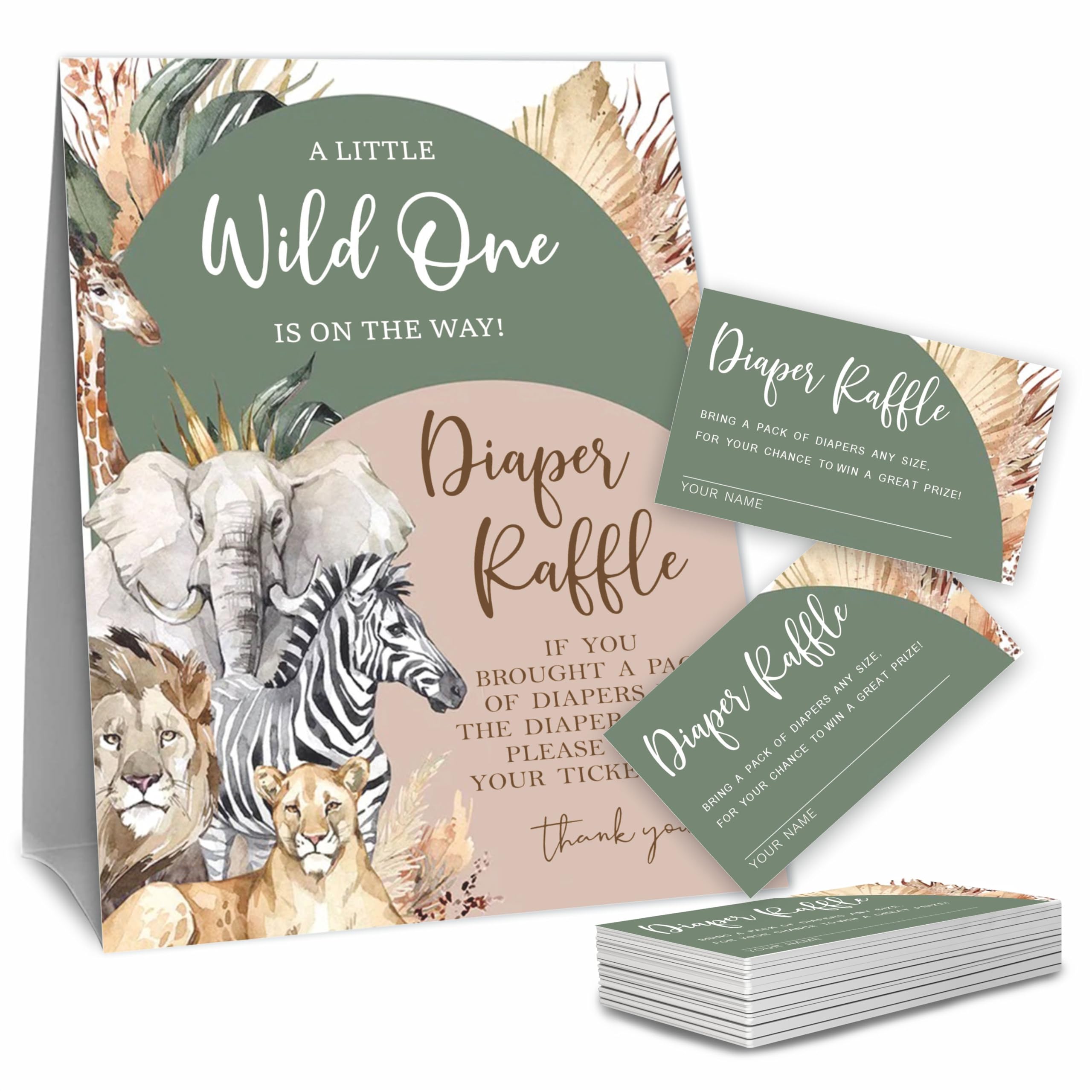 Diaper Raffle Game Set For Baby Shower, Boho Bear Arch, 1 Standing Sign ...